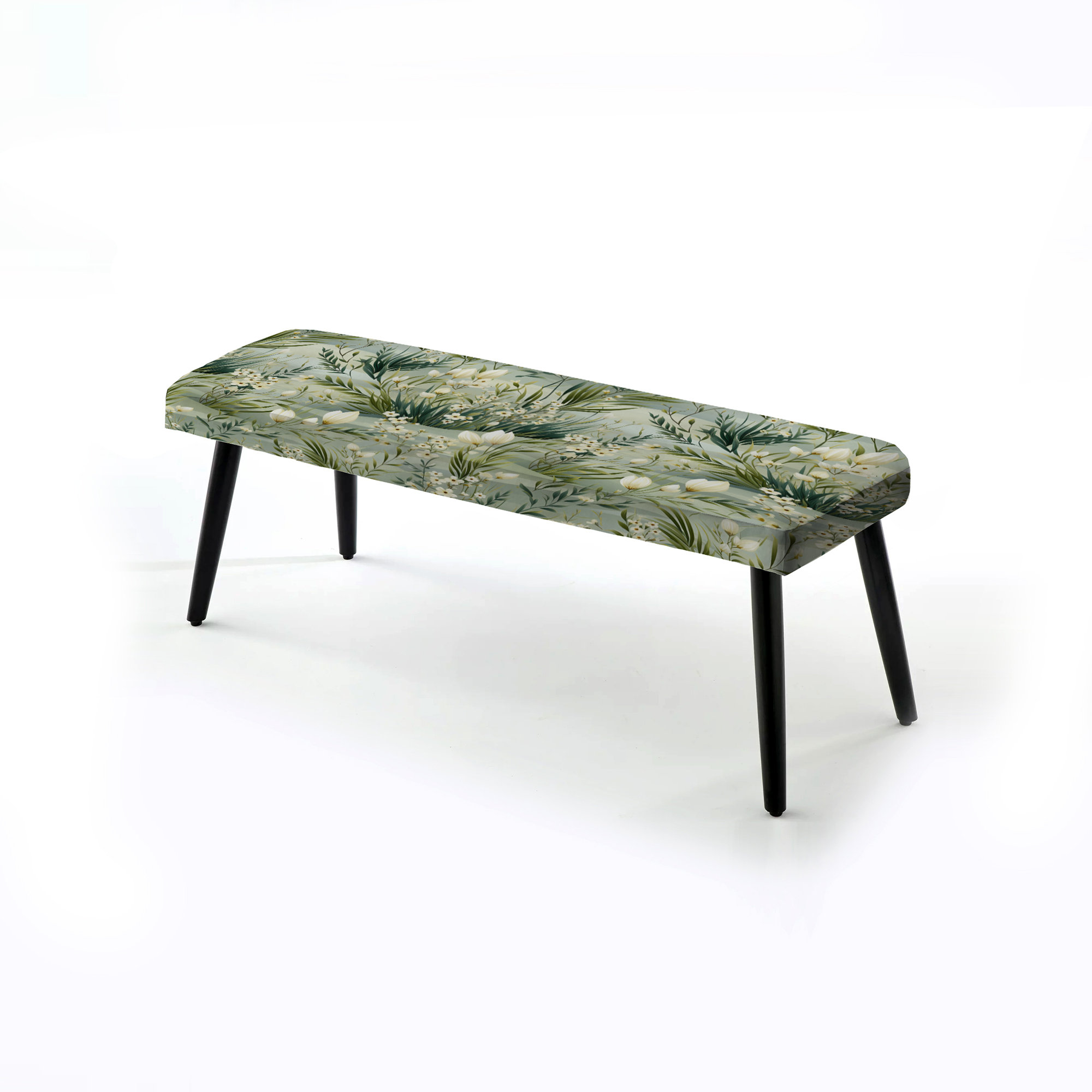 Design Art Green Grassland Meadows - Botanical Upholstered Black Bench ...