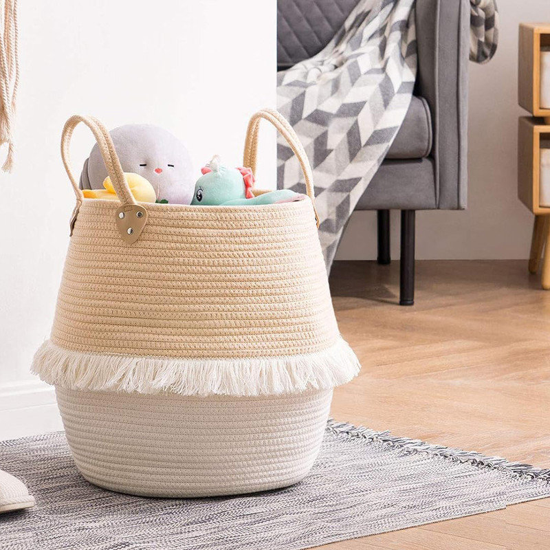 Beachcrest Home Small Laundry Hamper with Handles, Cotton Rope Woven ...