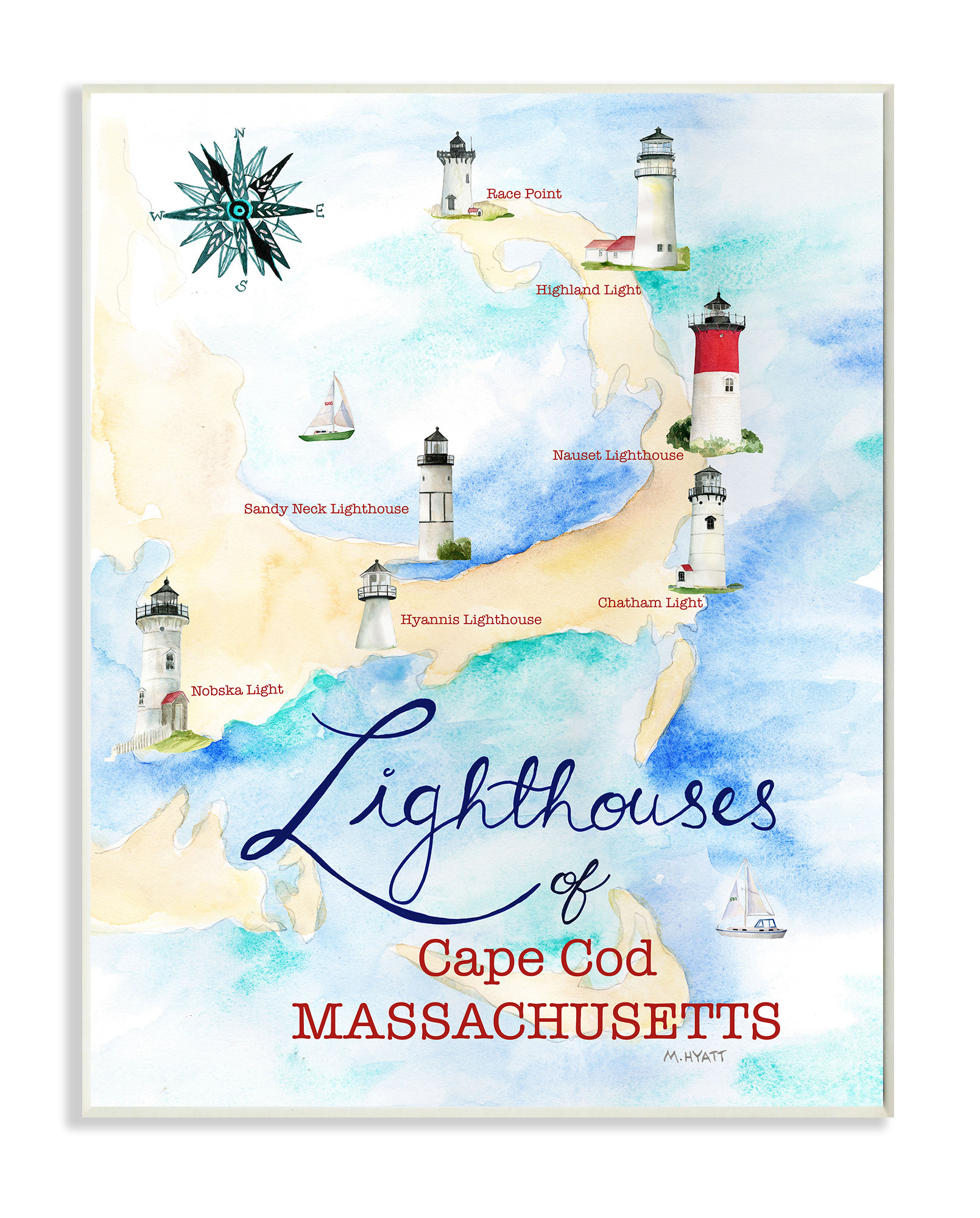 Breakwater Bay Coastal Map Of Cape Cod Massachusetts Lighthouses | Wayfair