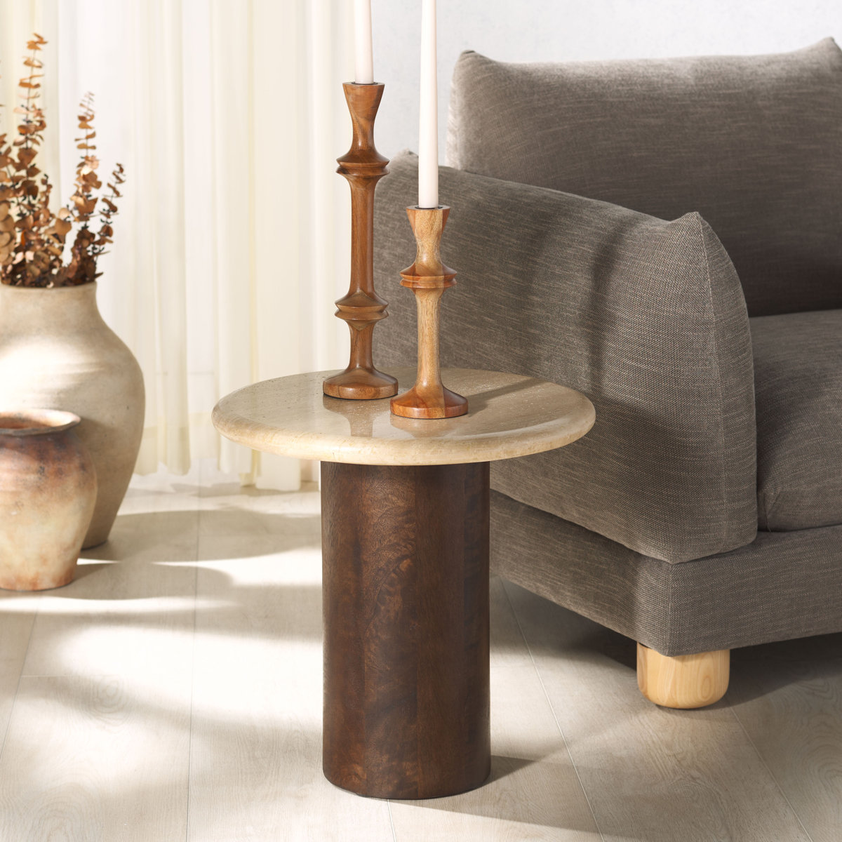 Joss & Main Bridie Travertine Top Accent Table | Joss & Main