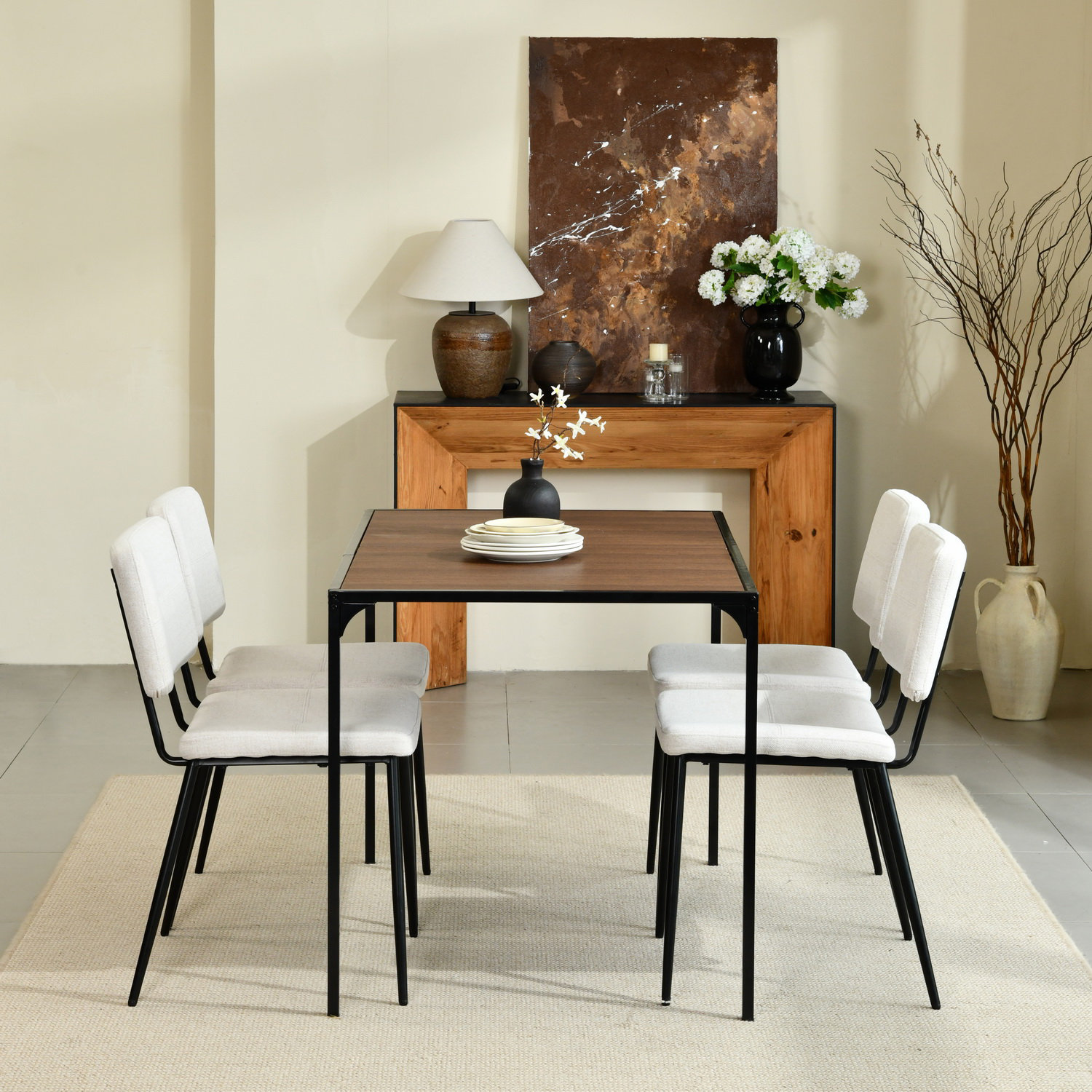 George Oliver Modern 5-Piece Dining Set Rectangular Table Upholstered ...