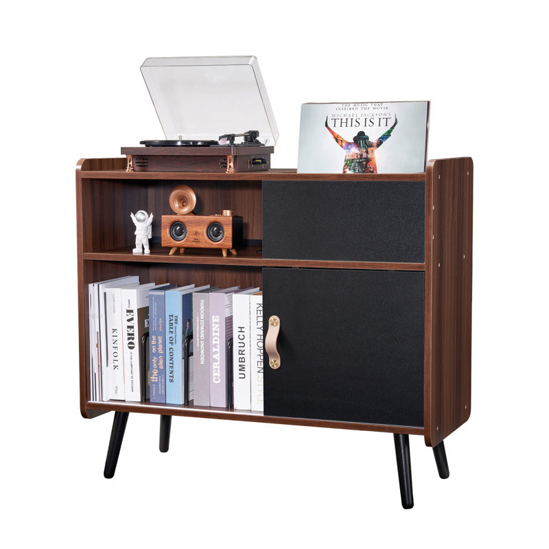 VEVOR Record Player Stand 3-Tier Wooden Turntable Stand Sliding Door ...