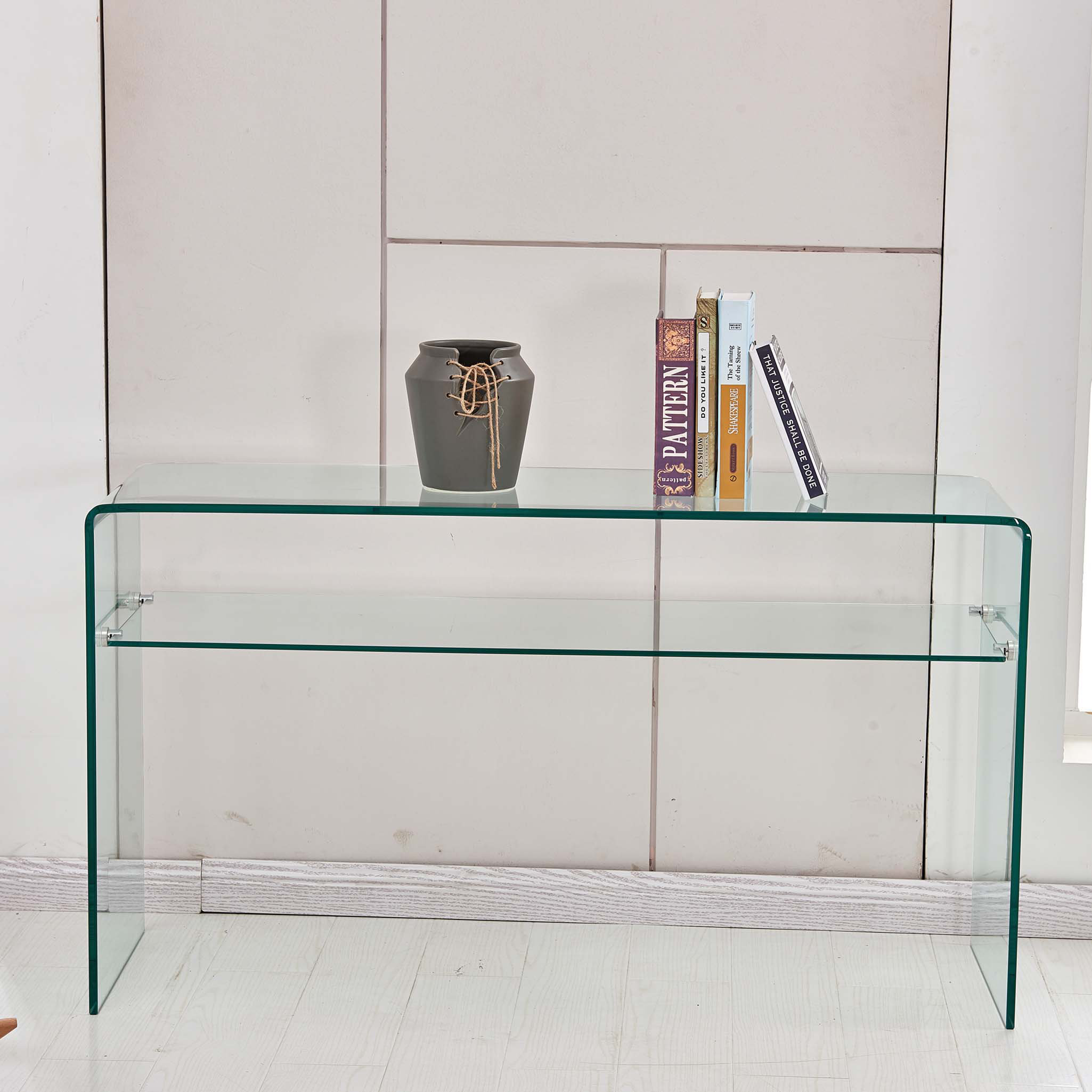 Orren Ellis Glass Console Table, Transparent Tempered Glass Console ...