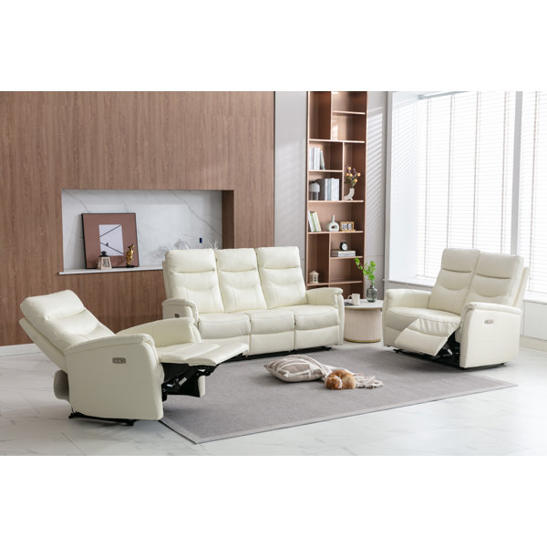 Ebern Designs Rhon 3 Piece Modern Genuine Leather Zero Clearance ...