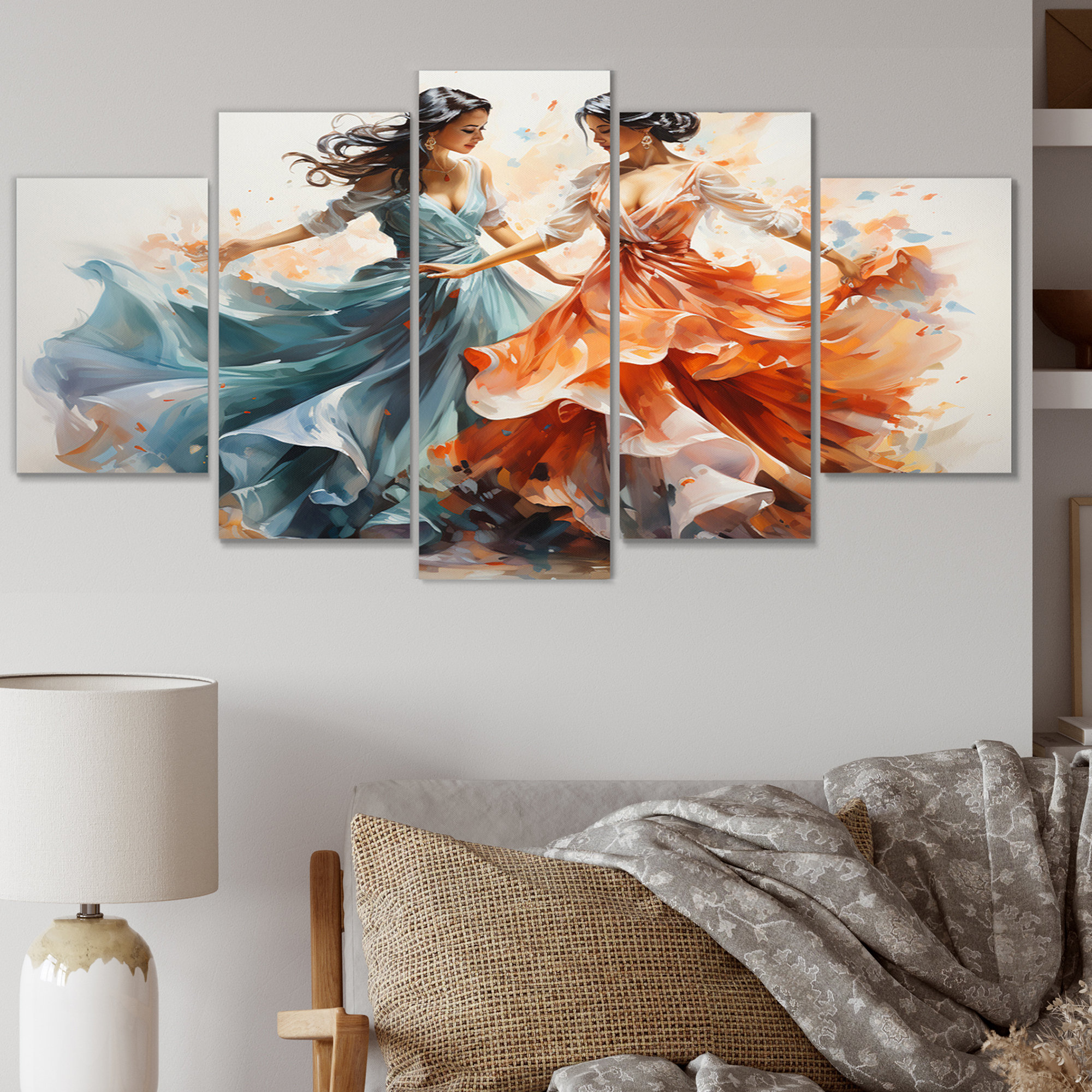 House of Hampton Peach Blue Indian Art Kathak Dancers - Indian Art ...