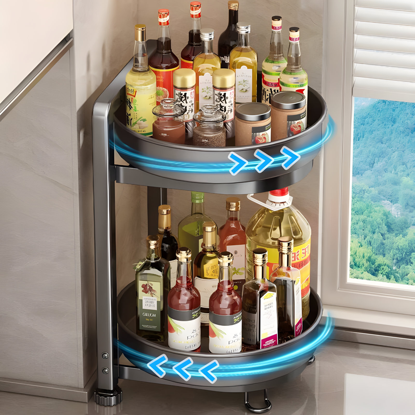 Prep & Savour 360-Degree Rotating Spice Rack Organizer, Wall-Mounted Corner Kitchen Storage ...