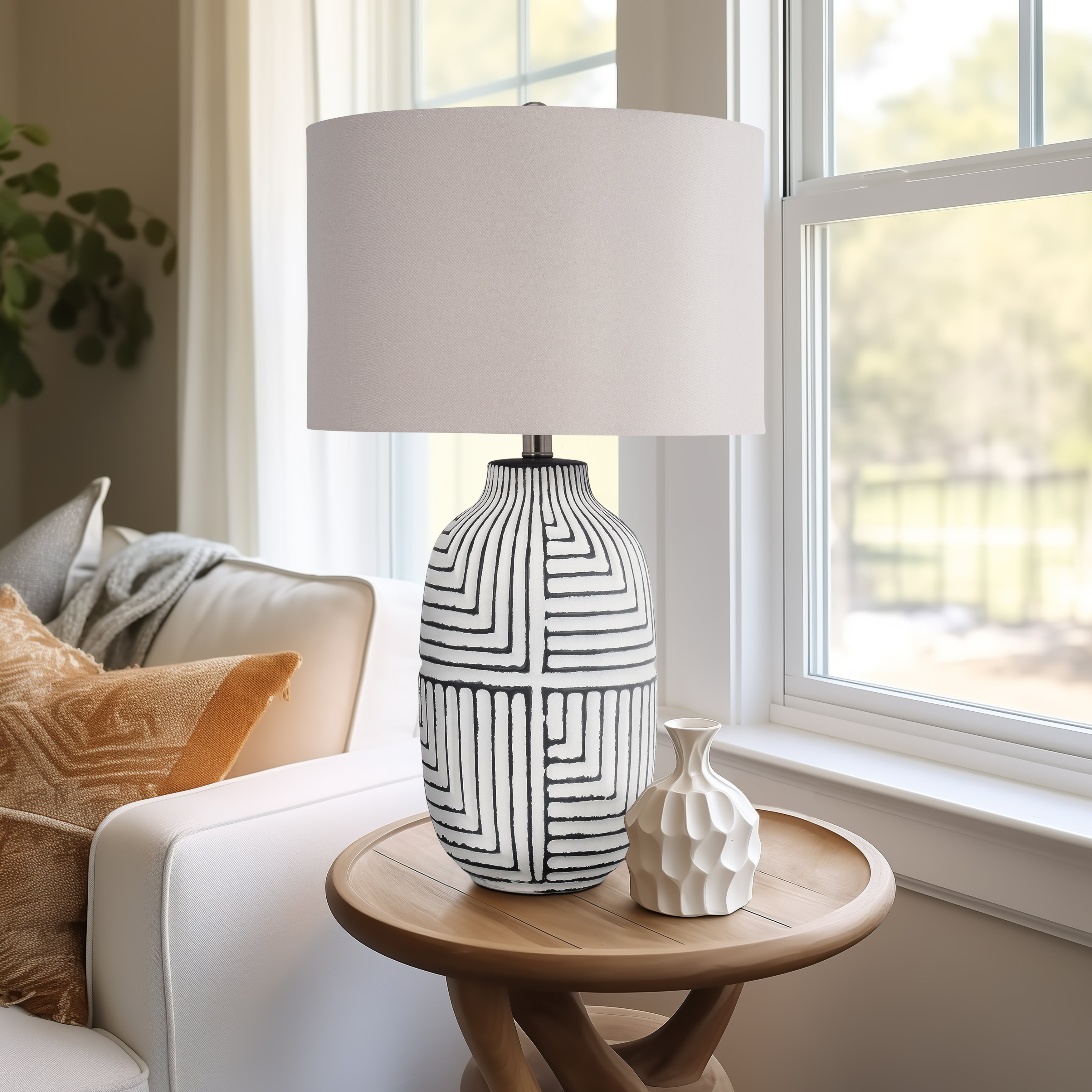 Ivy Bronx Modern Textured 26" White Ceramic Tribal Table Lamp With ...
