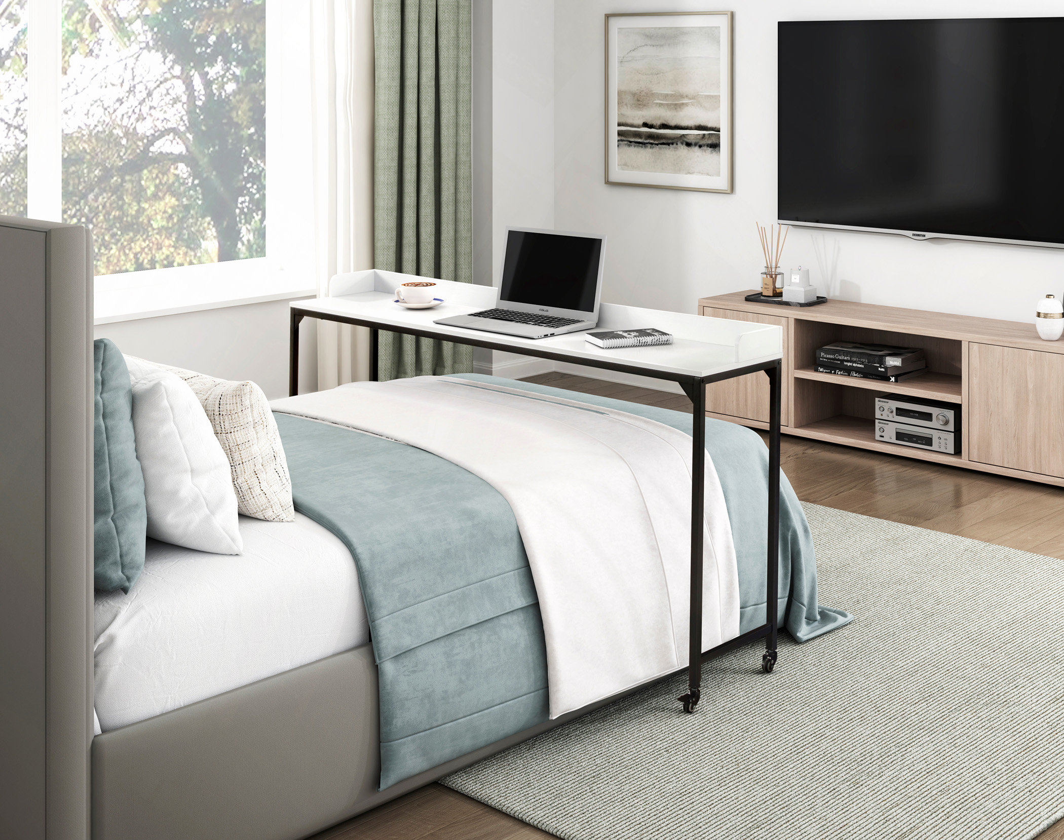 17 Stories Desk, Multipurpose Over The Bed Desk With Adjustable Height ...