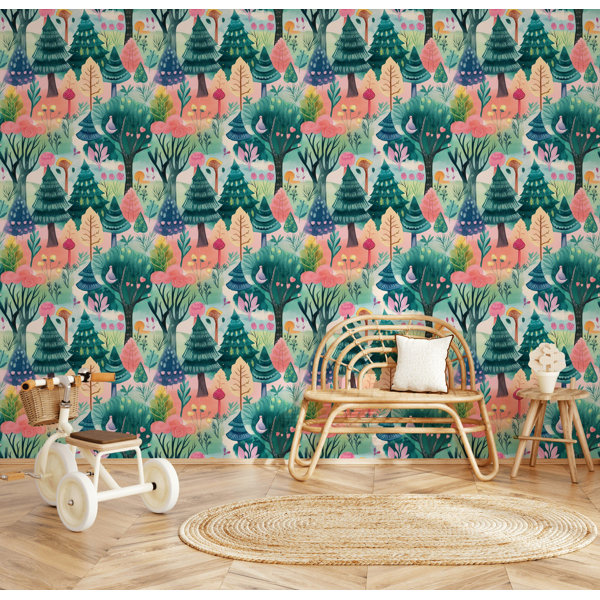 Lark Manor Enchanted Pastel Forest Wallpaper Wall Mural | Whimsical ...