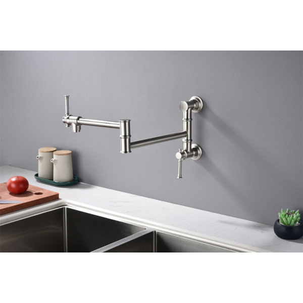 LOONGFIELD Wall Mounted Pot Filler Faucet, Modern Brass Pot Filler Two ...