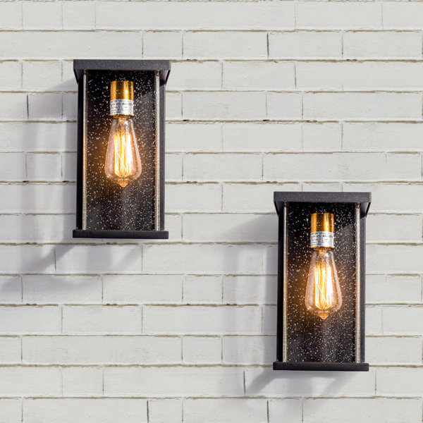 17 Stories Nykisha 11.2" H Seeded Glass Outdoor Flush Mount With Dusk ...