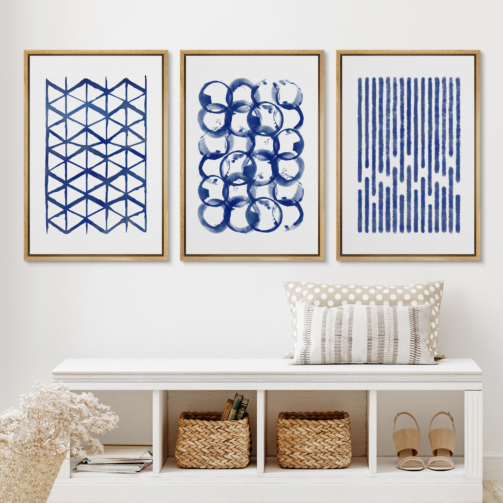 IDEA4WALL Blue White Geometric Polygon Collage Abstract Shapes - 3 ...