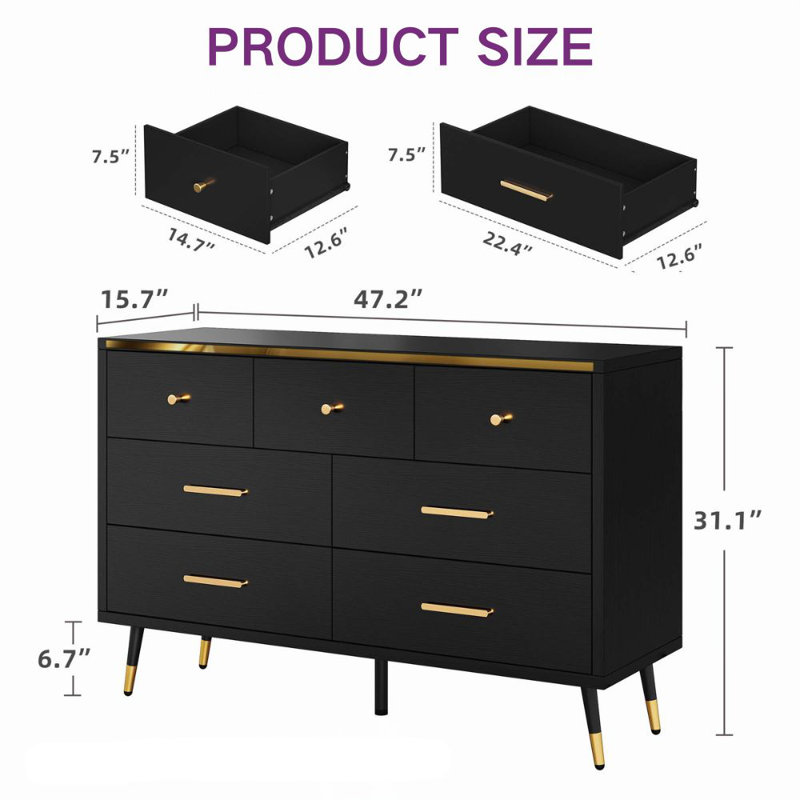 Mercer41 Modern Double Storage Cabinet 7 Drawer Dresser Chests Of ...