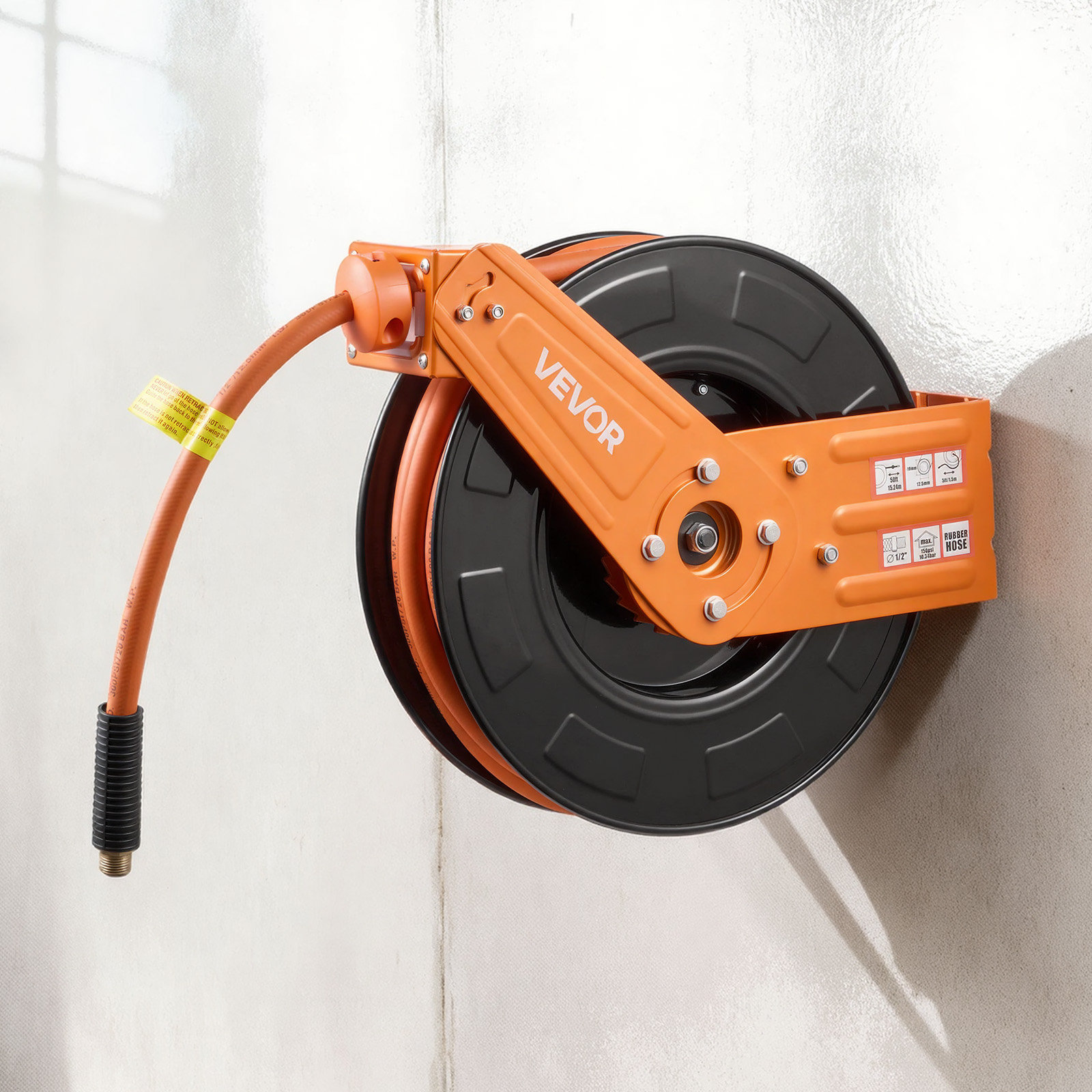 VEVOR Retractable Air Hose Reel, 1/2 Inch x 50 FT Rubber Air Hose Max ...