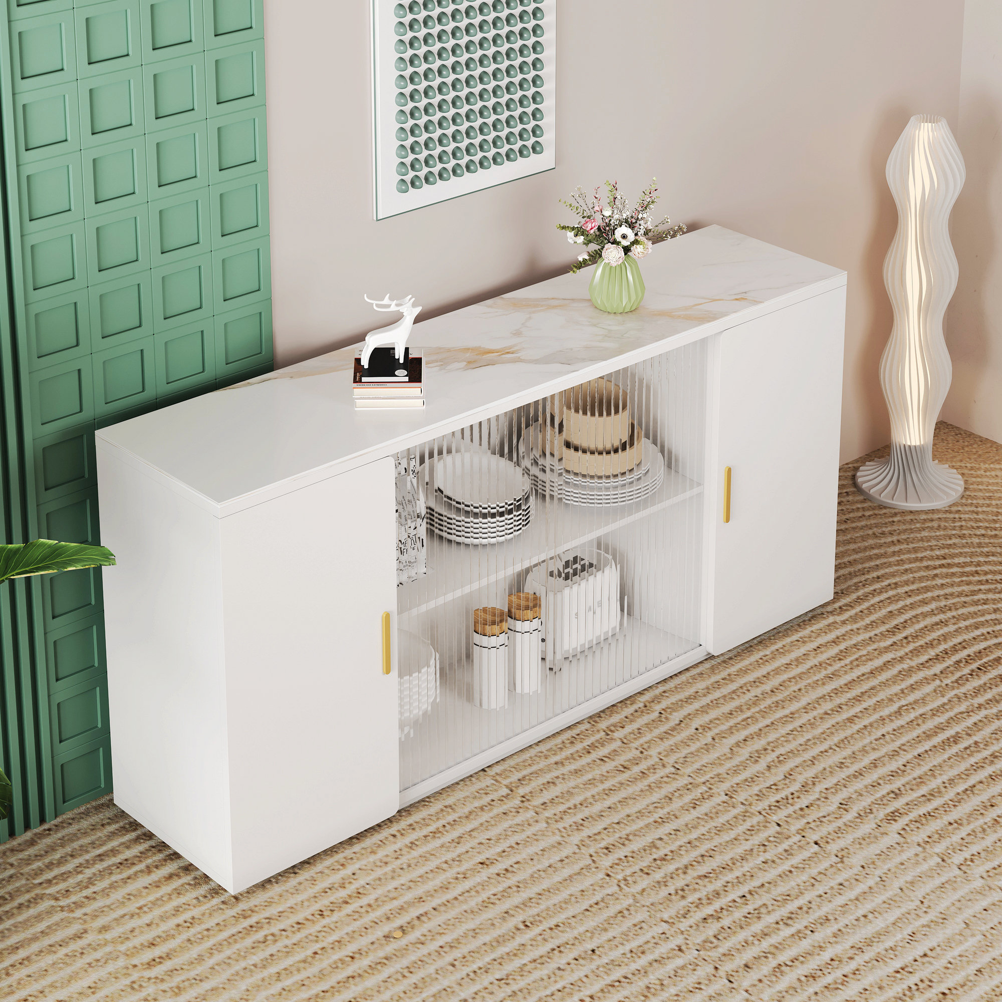 Mercer41 Elegant Wooden Side Cabinets With Glass Doors For Dust-Free ...