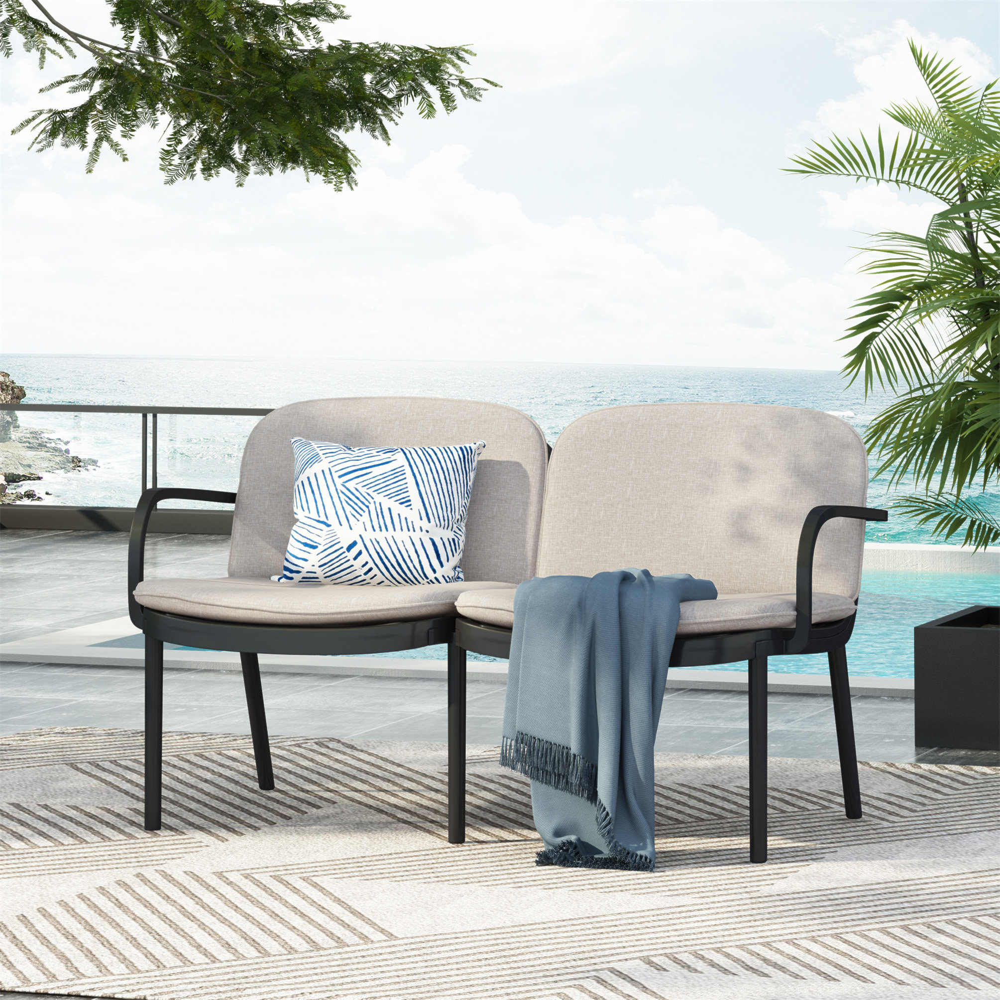 Latitude Run® Luna Outdoor Patio PP Loveseat, White Frame With Green ...