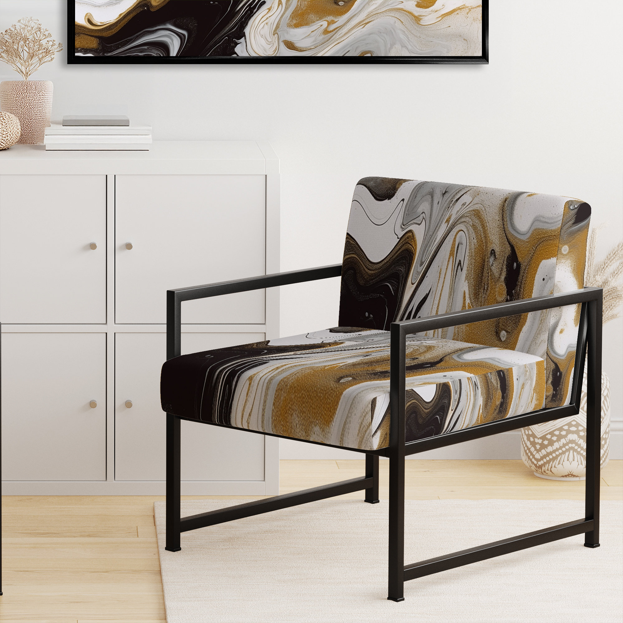 Design Art Gold And Black Marble Waves III - Upholstered Abstract ...