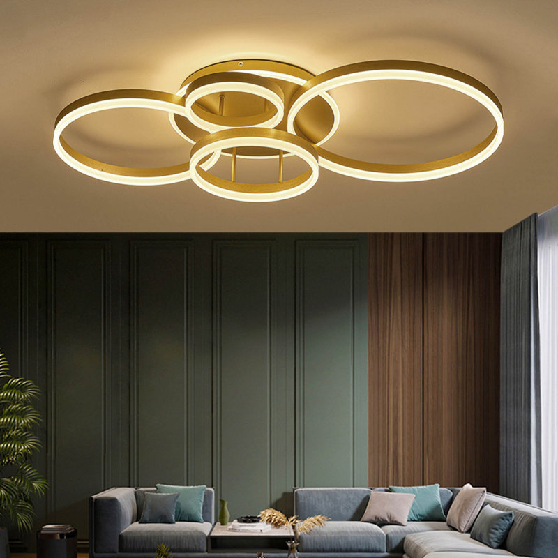 Ivy Bronx Bilol Classic Golden Ceiling Light 5-Light 110cm LED Flush ...