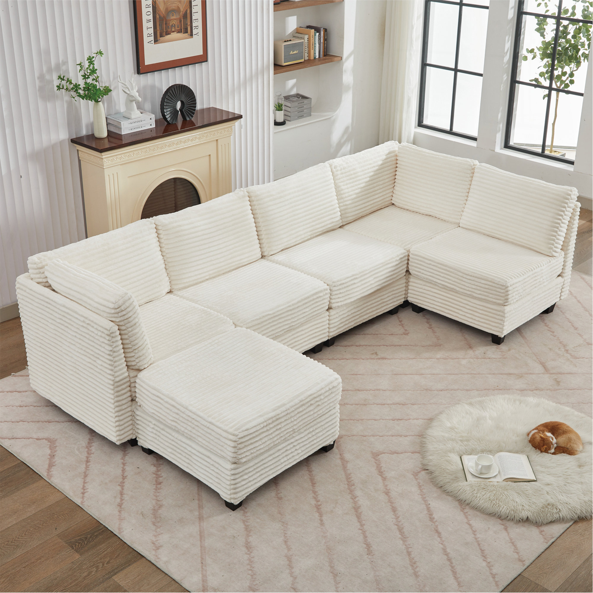 Ivy Bronx Corduroy Sectional Couch With Storage, U Shaped Sectional ...