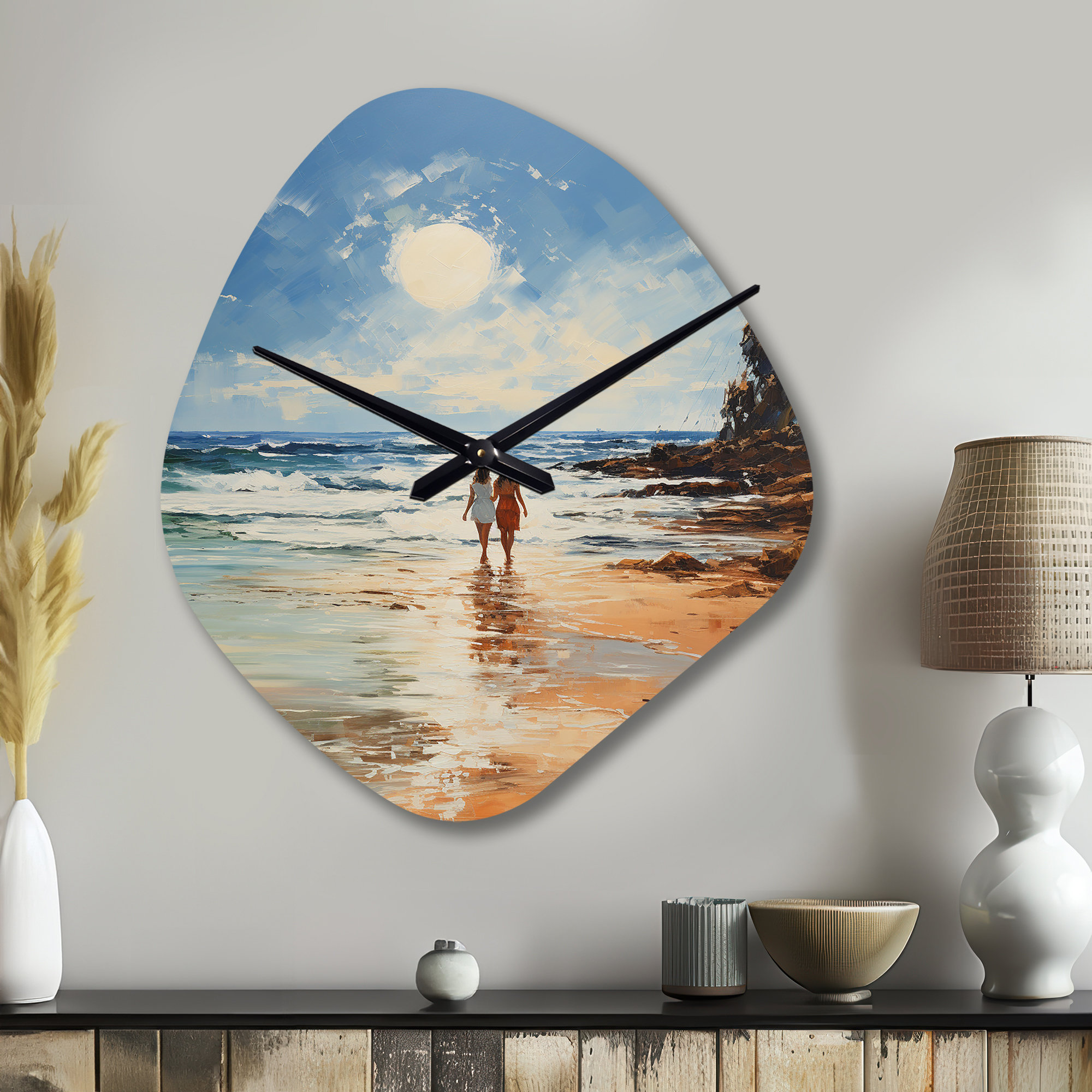 Design Art Beach Seaside Stroll Pointillism - Nebula Shape Blue Wall ...