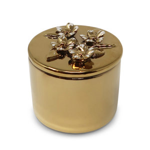 Mercer41 Round Gold Decorative Box With Flower Design Lid | Wayfair