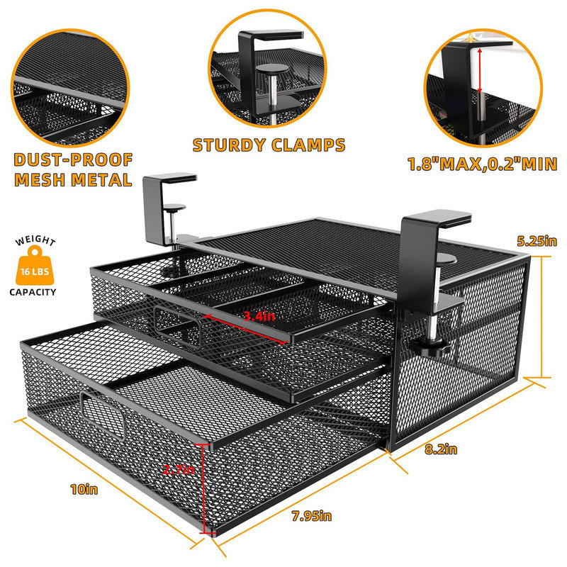 Latitude Run® Under Desk Storage Drawer Container 2 Slide Out Cabinet ...