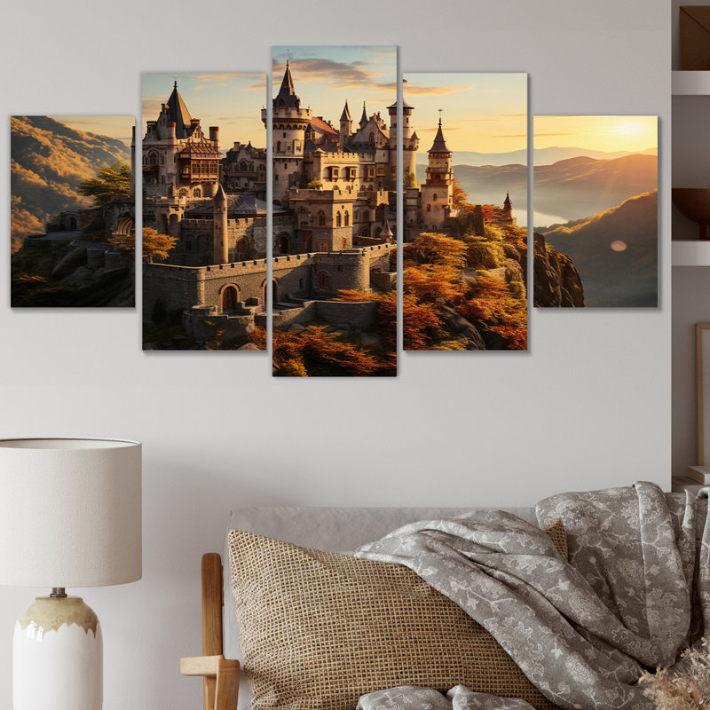Design Art 5 Castles Golden Glow Warm Wall Decor Set Metal | Wayfair