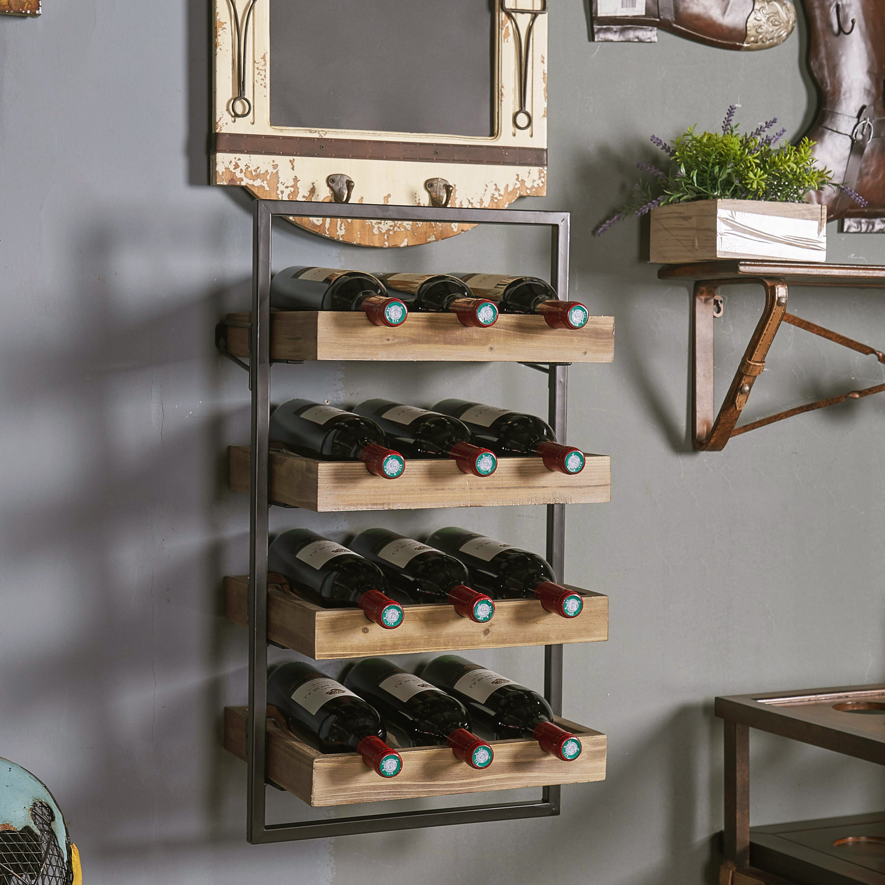 Prep & Savour Four-layer 12-bottle Wooden Wall-mounted Wine Rack | Wayfair
