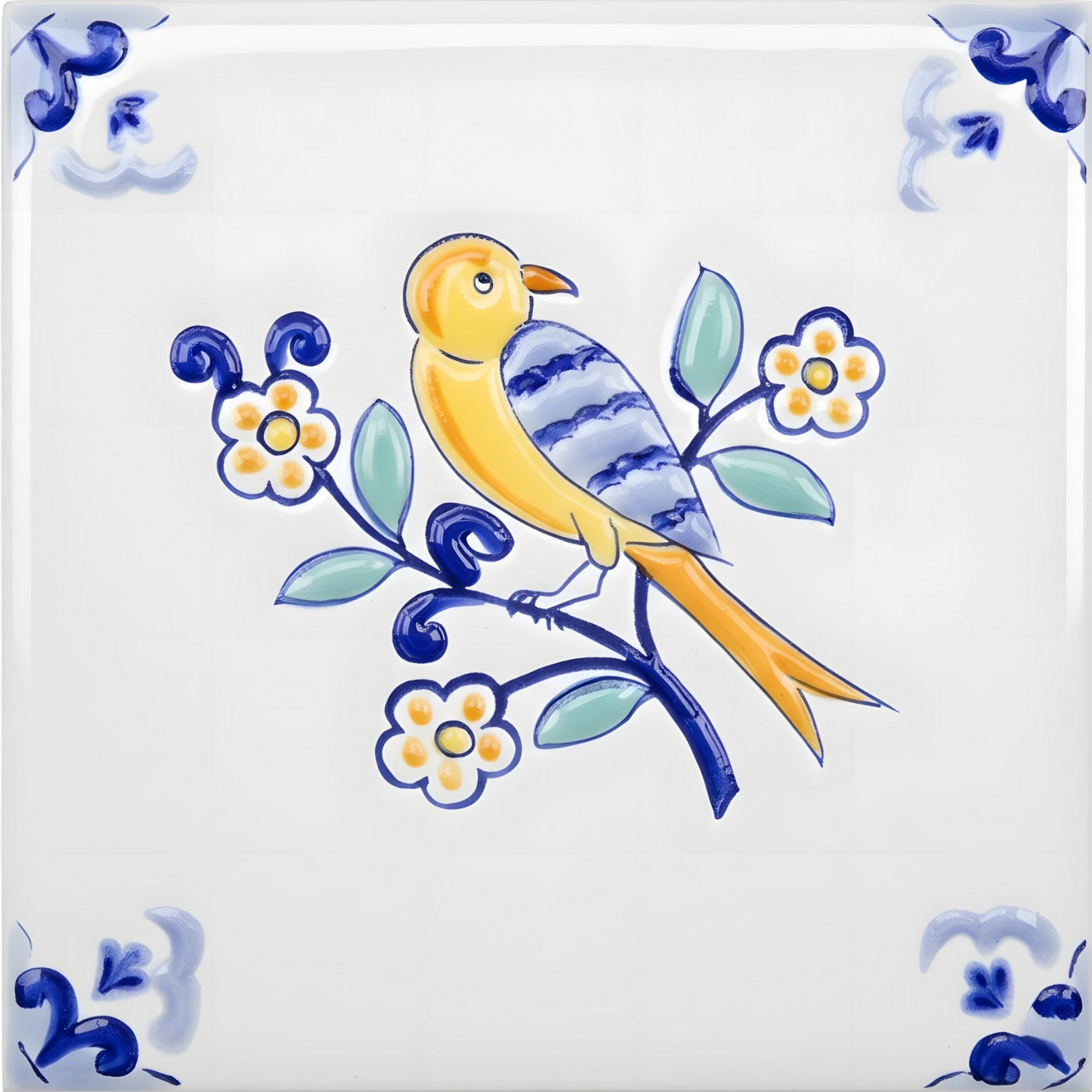 Casablanca Market Mediterranean 4" x 4" Ceramic Robin Decorative Tile ...