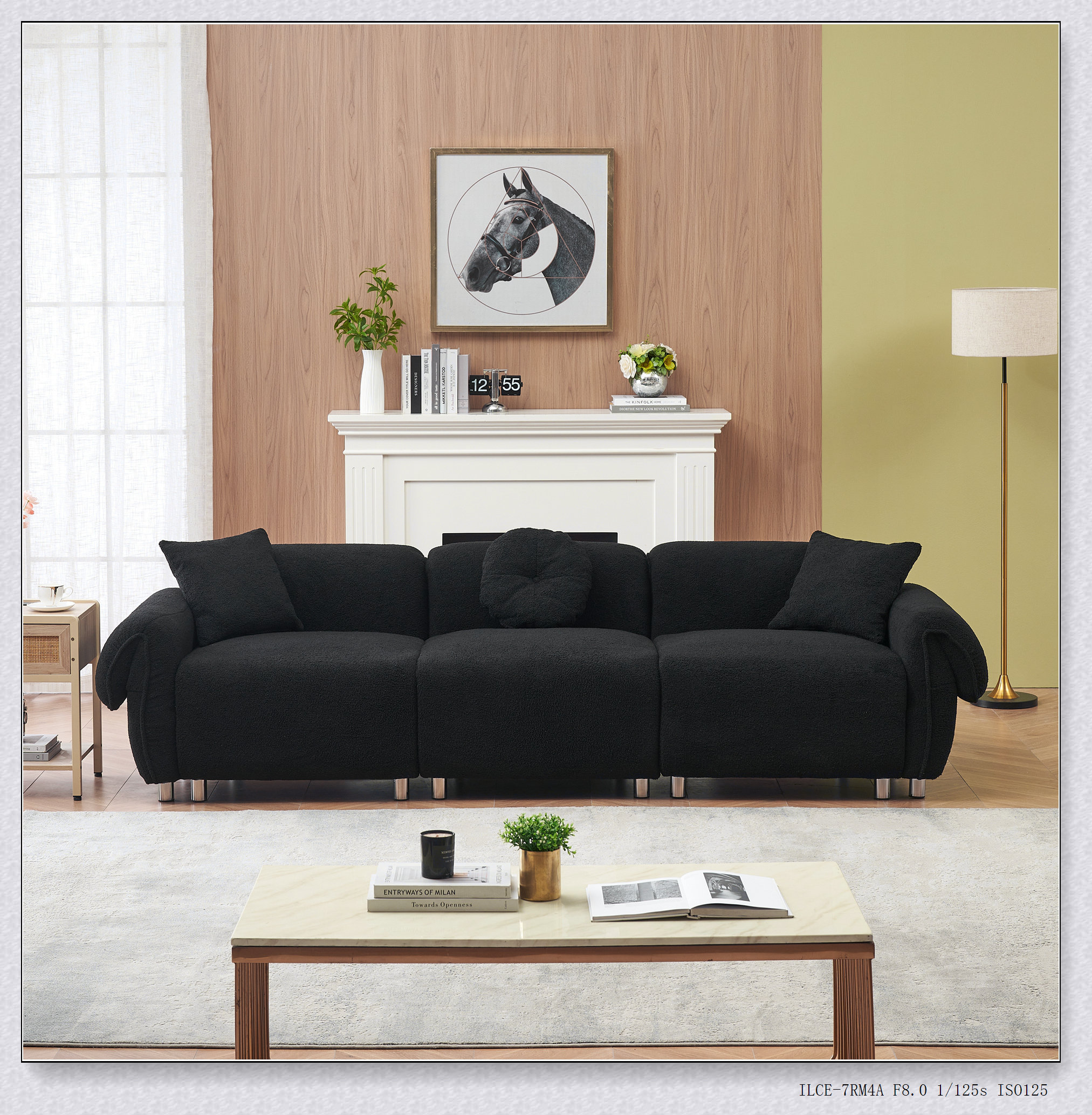 Mercer41 teddy velvet fabric, with 3 pillows, three-person sofa | Wayfair