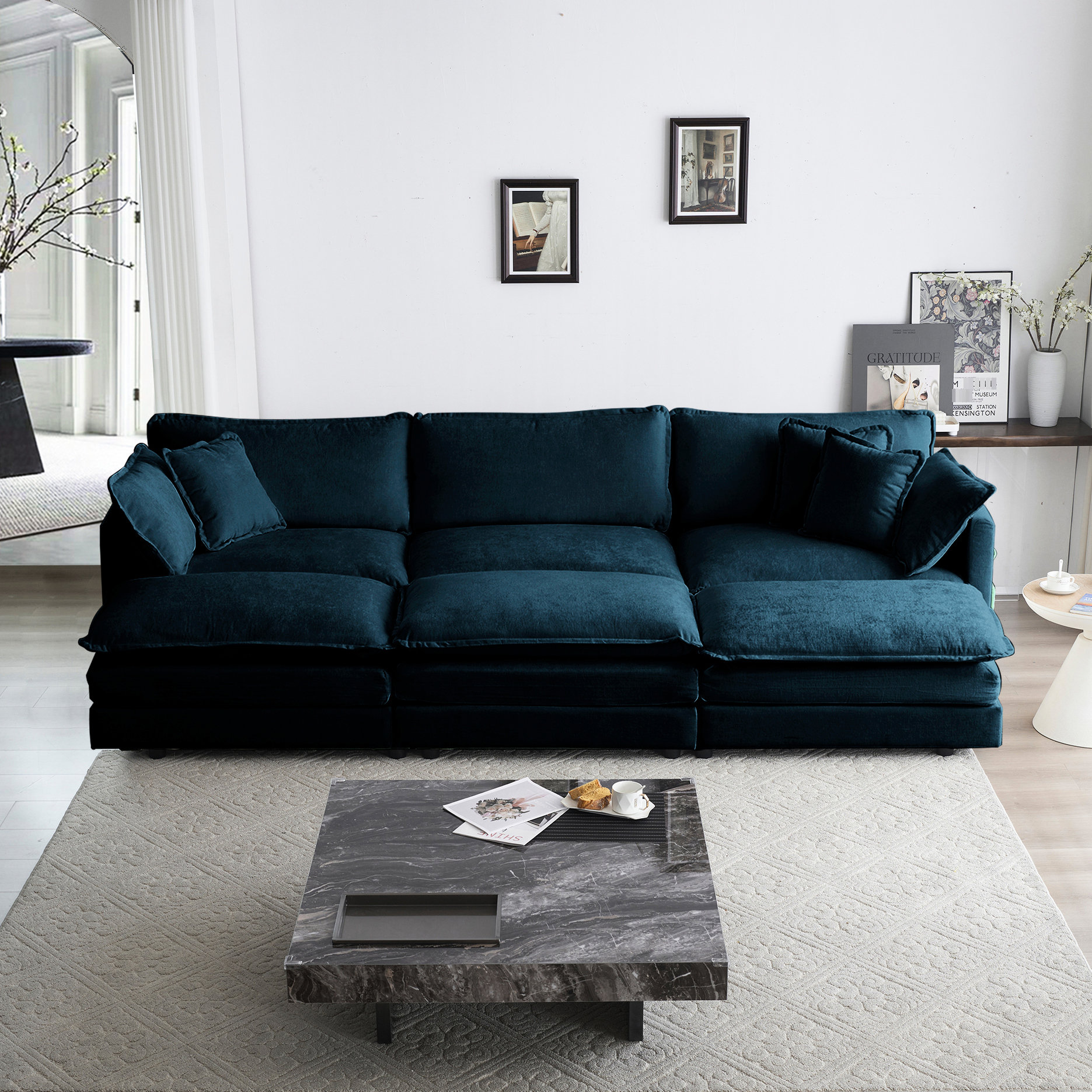 Hokku Designs Reversible 6 Couch With 3 Ottomans And Ergonomic In Blue ...