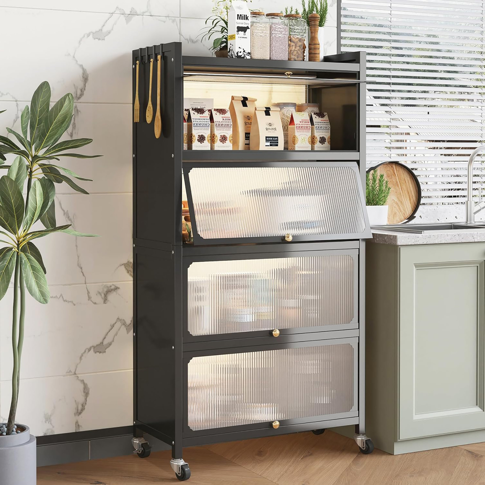 Latitude Run® 5 Tier Pantry Storage Cabinet ,Baker Racks With Storag ...