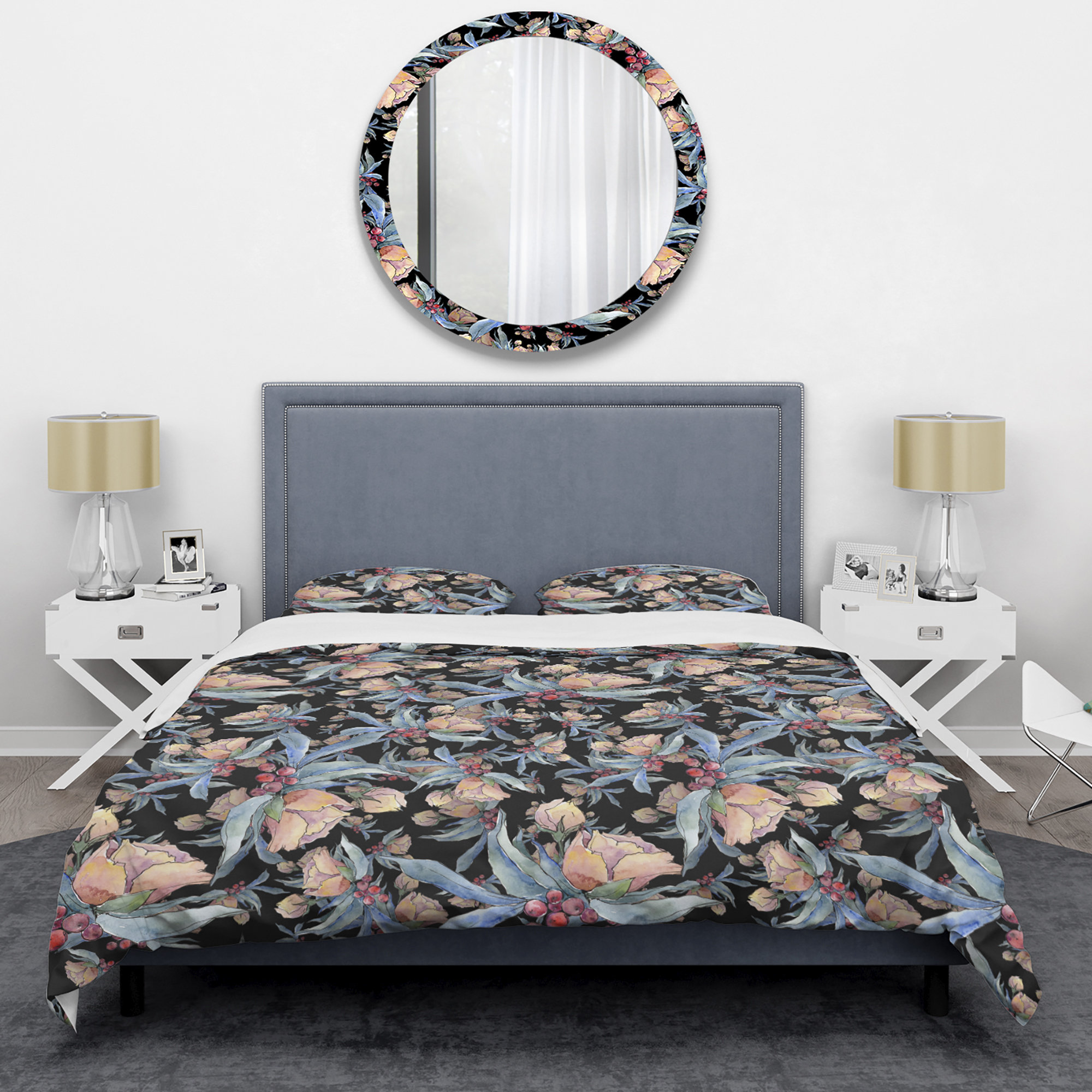 Design Art Blue Bouquet Tropical Flower Cabin And Lodge Duvet Cover Set