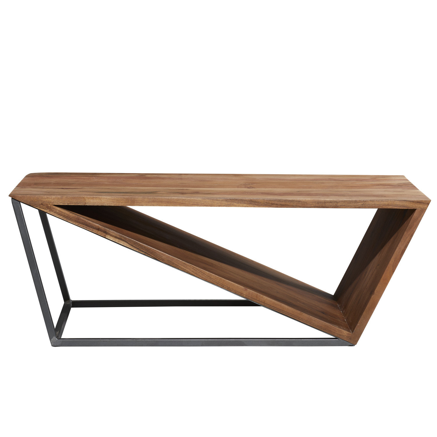 17 Stories Wood Diagonal Open Frame Brown Coffee Table with Gray Metal ...