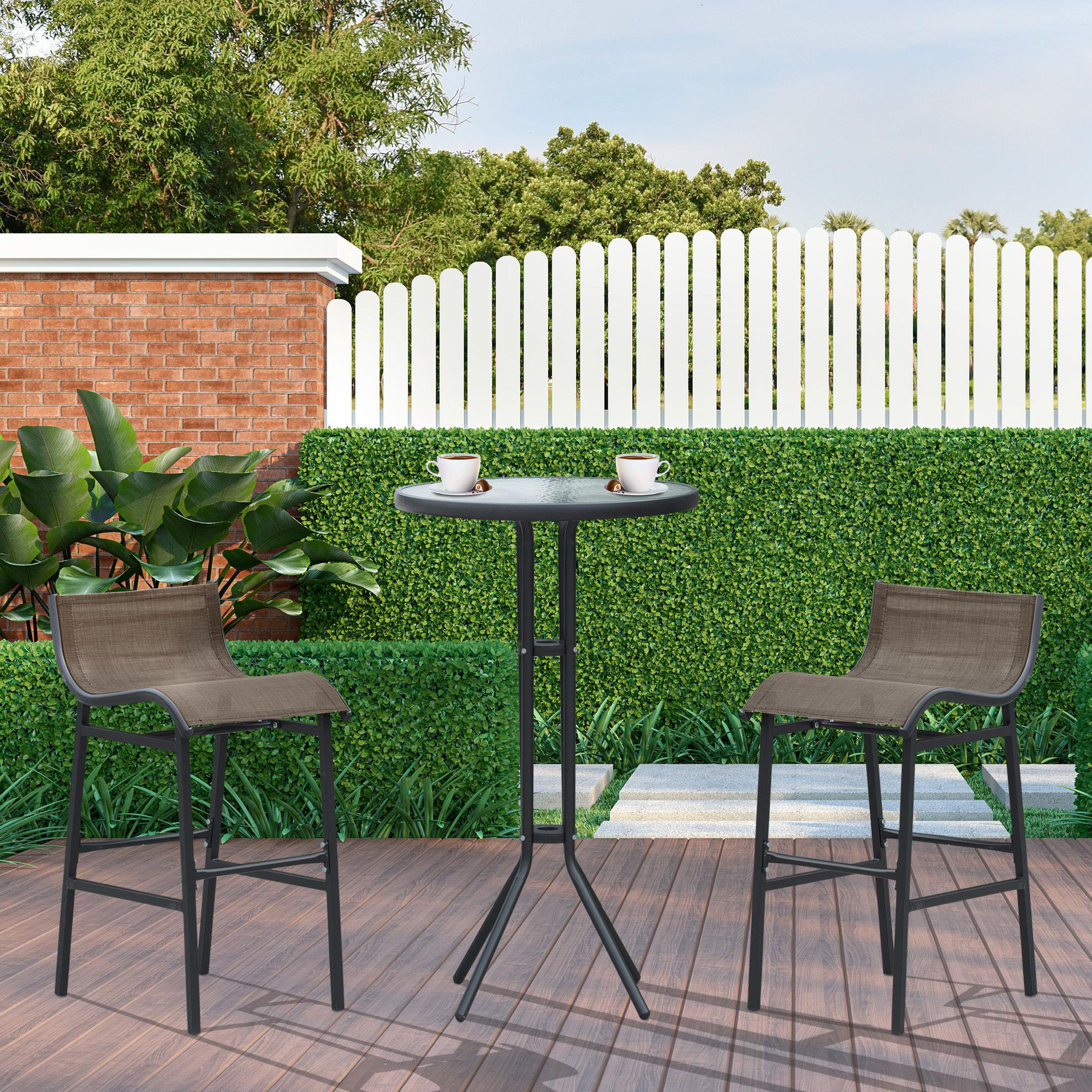 George Oliver 3 Piece Bar Height Outdoor Bistro Set for 2, Round Patio ...
