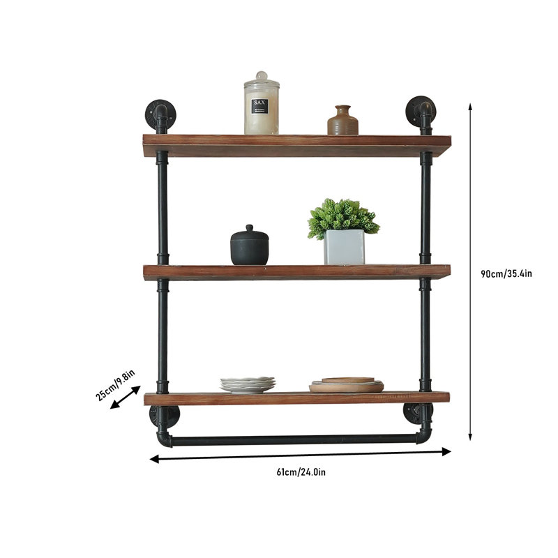 Williston Forge Industrial Pipe Floating Shelves With Towel Bar, 24 ...