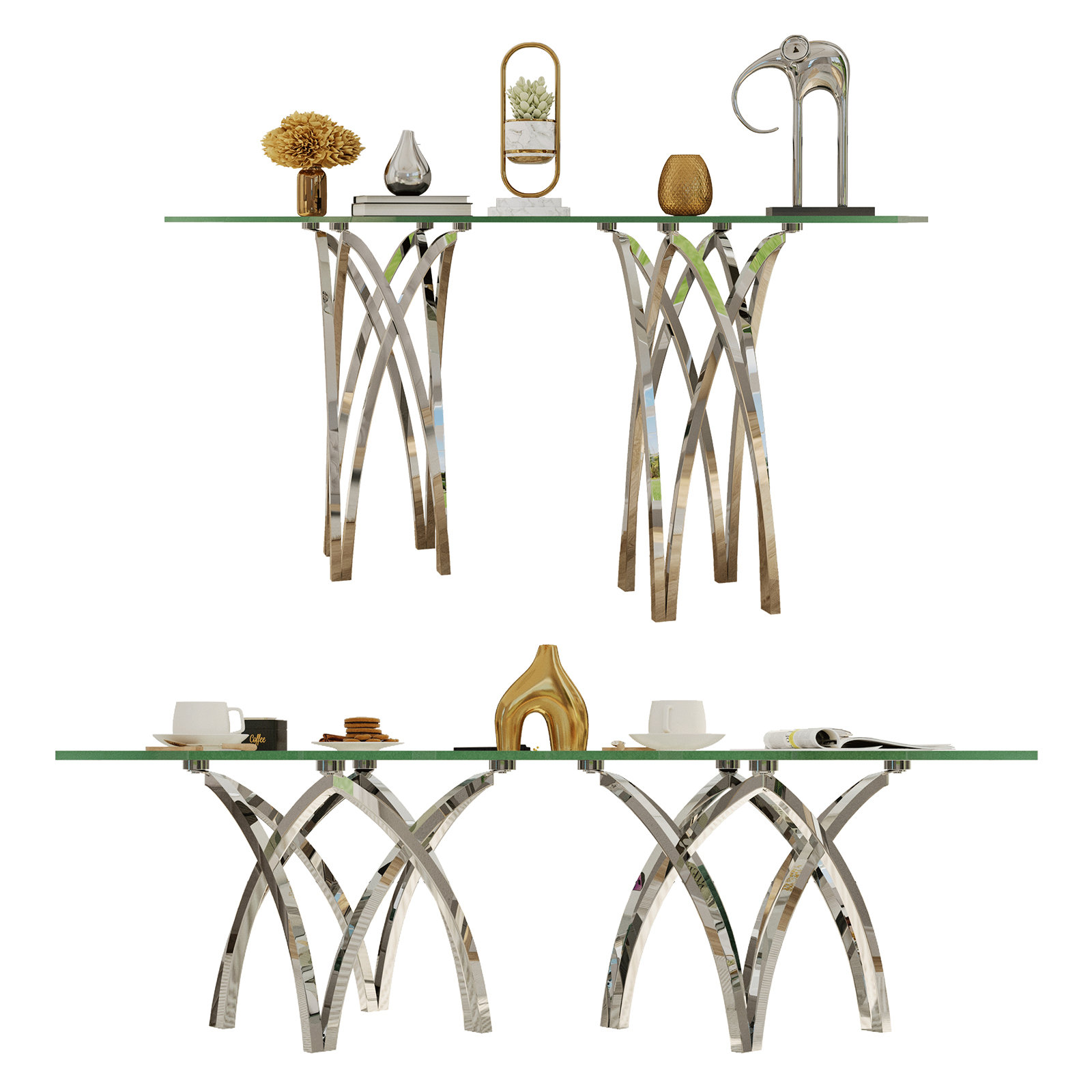 Everly Quinn Sleek Glass Coffee Table & Console Table Set | Wayfair