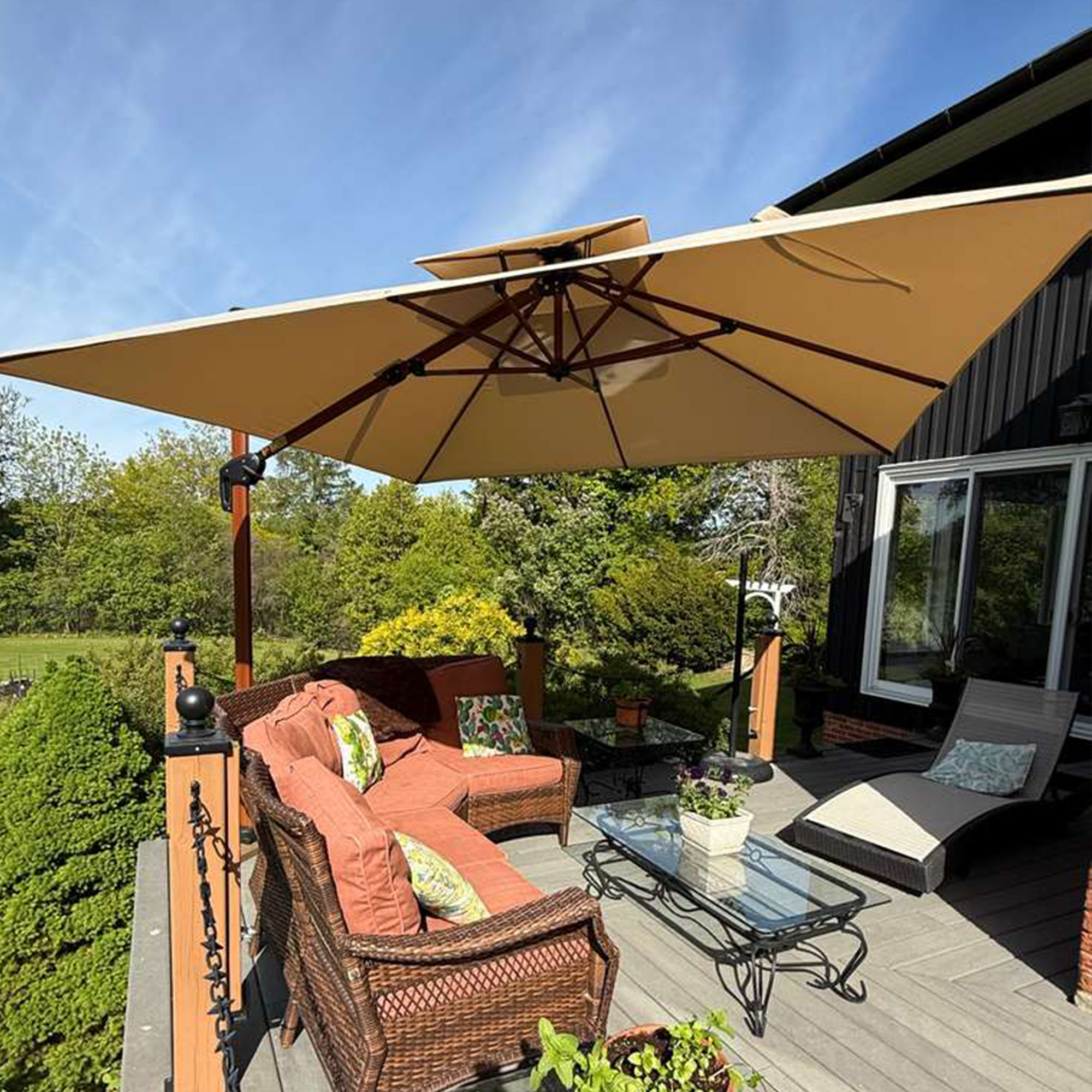 Arlmont & Co. Patio Umbrella Outdoor Wood Pattern Square Large ...