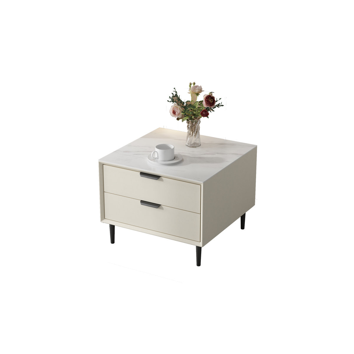 SINNOG Modern Minimalist Off-White Sintered Stone Sofa Side Table | Wayfair