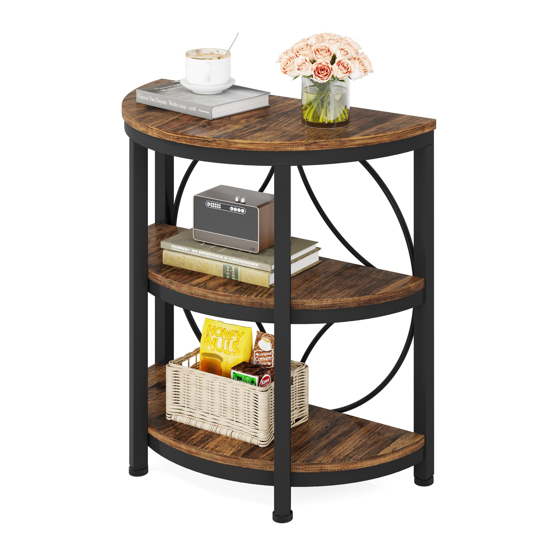 Williston Forge Half Round End Table, 3-Tier Narrow Side Table With ...