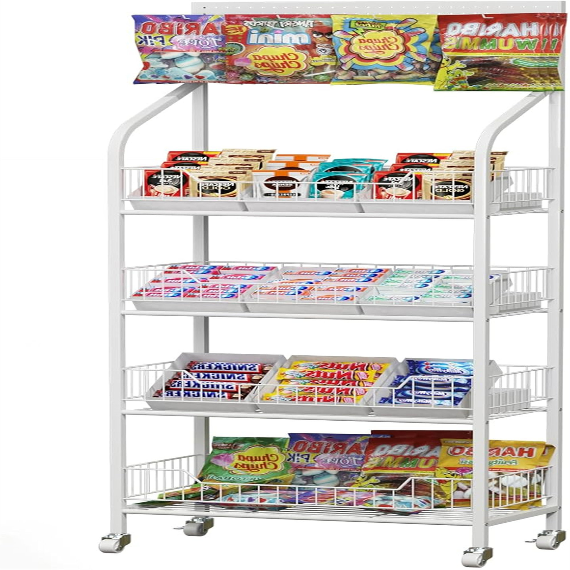 SUBORM 4 Tiered Retail Display Shelf Stand, Store Candy Chip Snack ...