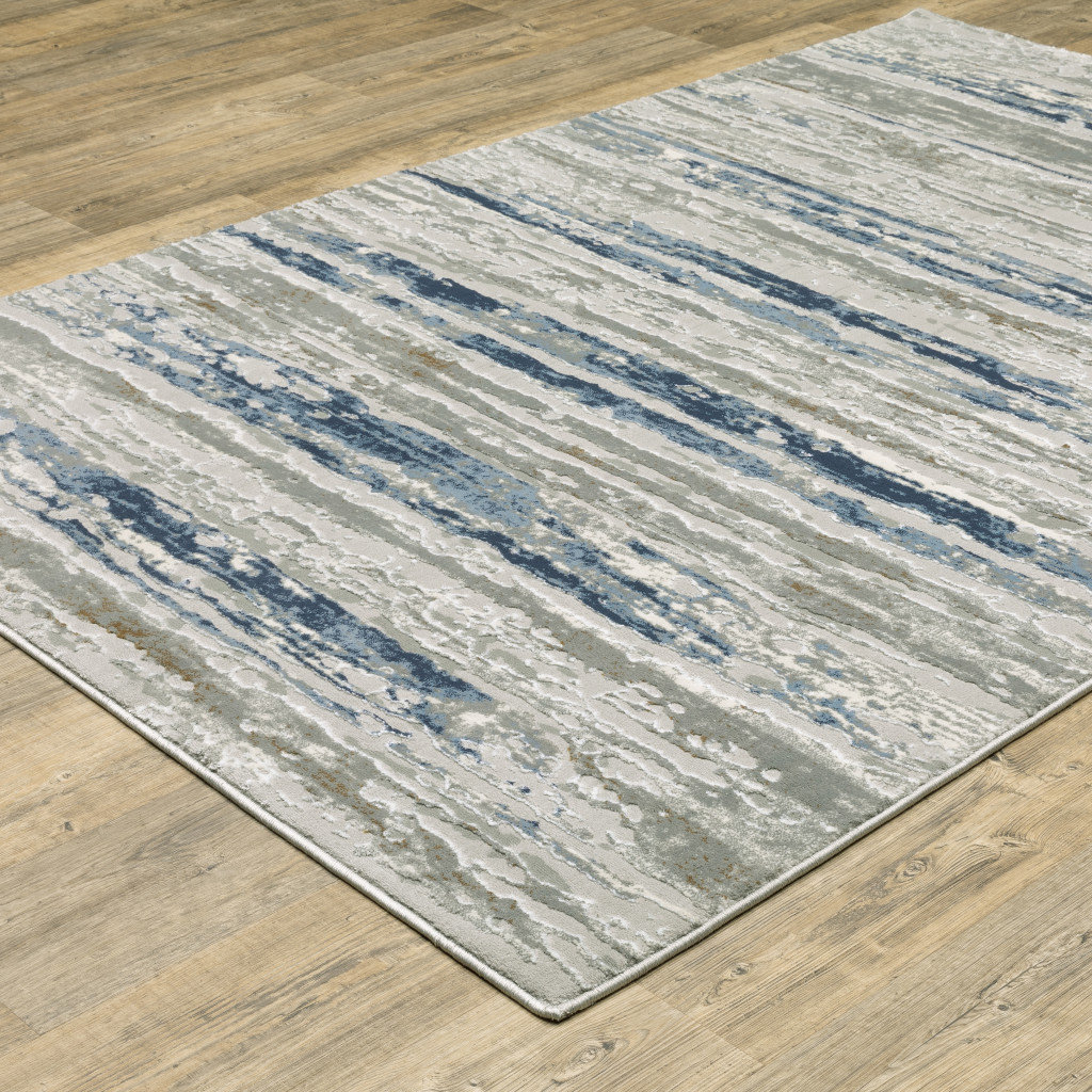 Gracie Oaks 3' X 5' Blue Ivory Grey Light Blue And Brown Abstract Power ...