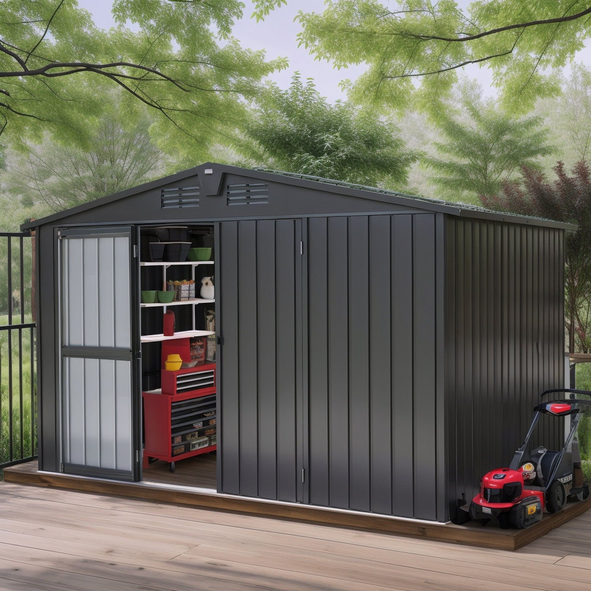 Watque Kita 9 ft. 8 in. W x 7 ft. 9 in. D Metal Storage Shed - Wayfair ...