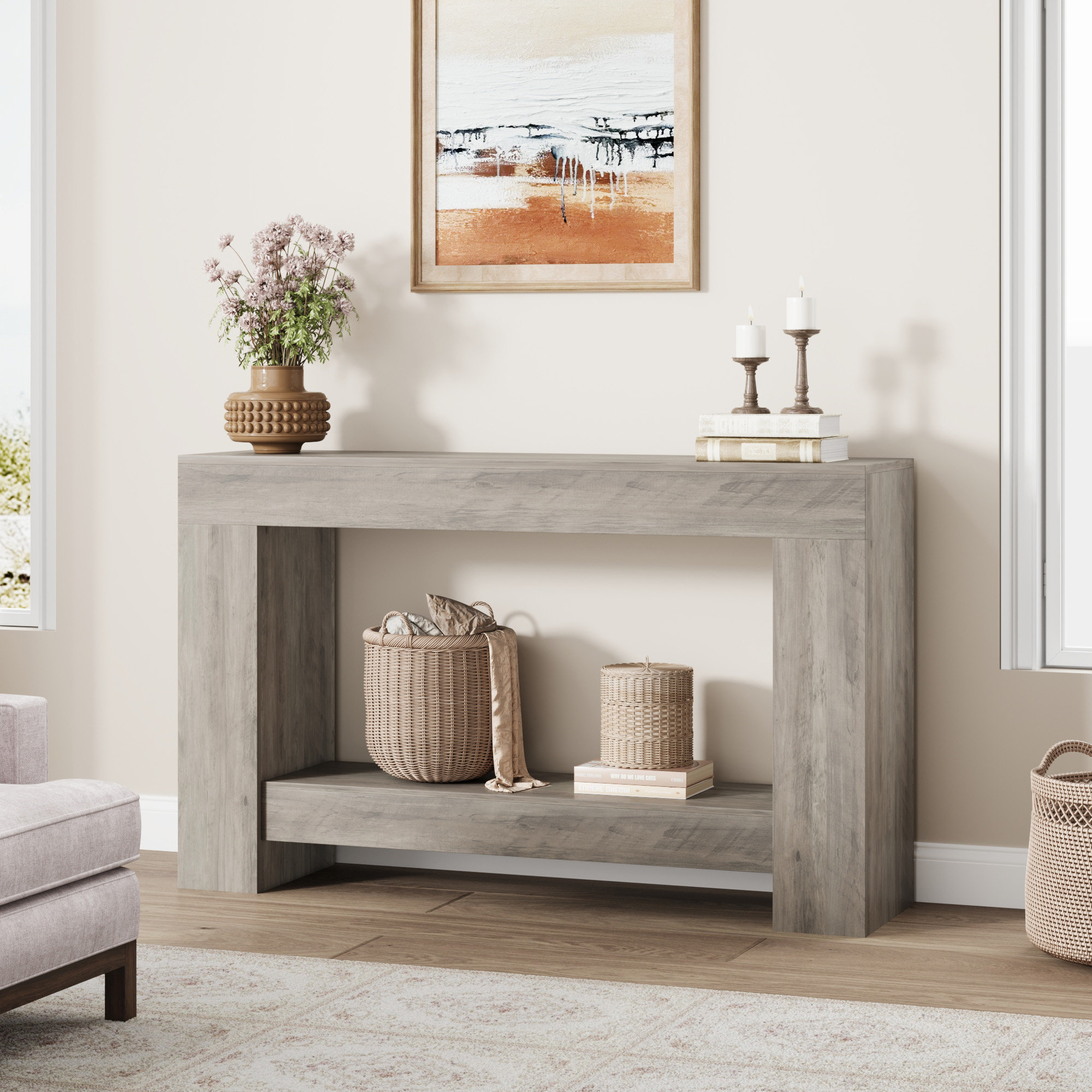 Gracie Oaks 47.24 Inches Long Console Table for Entryway, 2-Tier Large ...