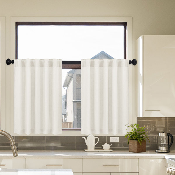 Barossa Design Tailored 36'' W Linen Blended Semi-Sheer Cafe Curtain ...