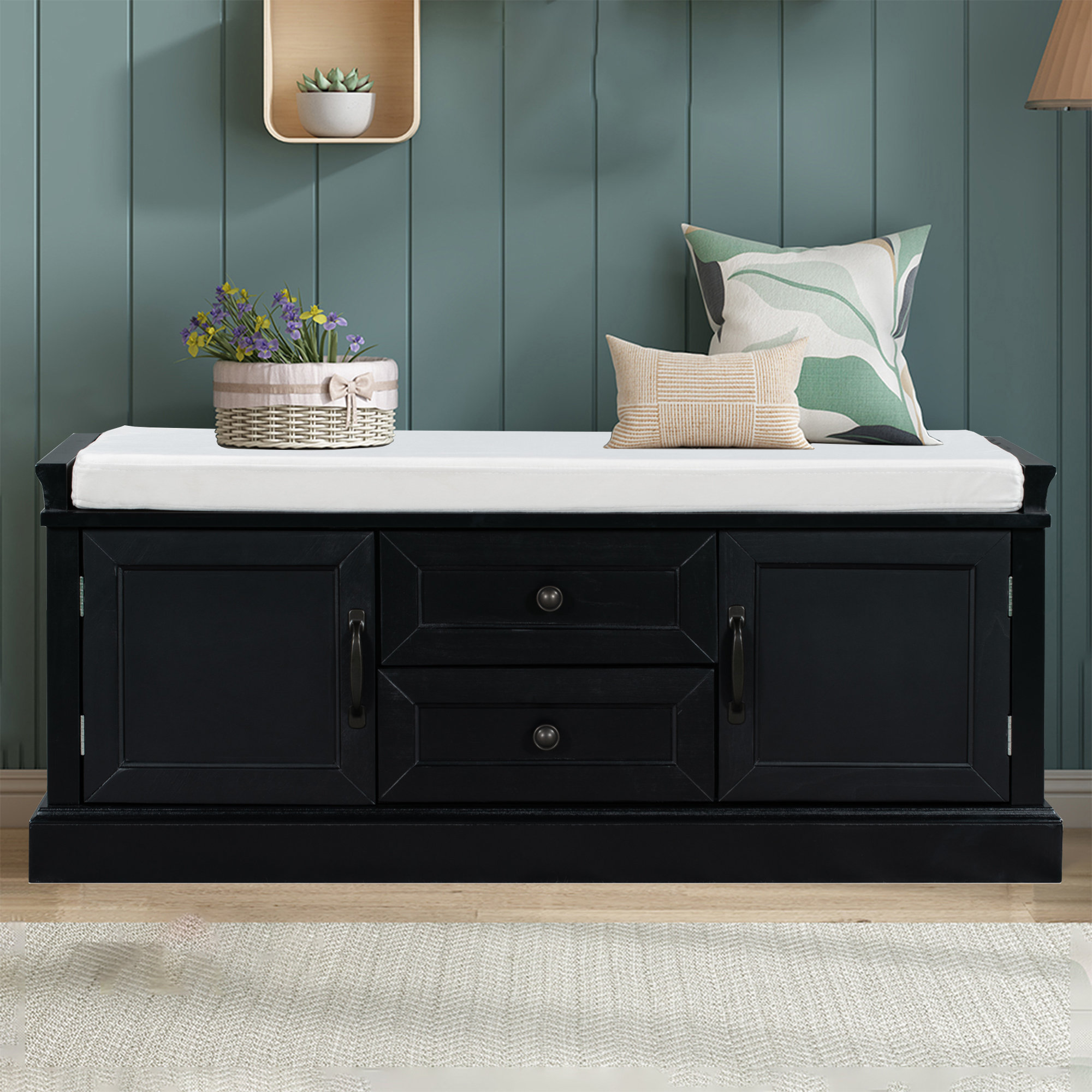 Red Barrel Studio® 42.5" Wide Shoe Storage Bench With Cushion Storage ...