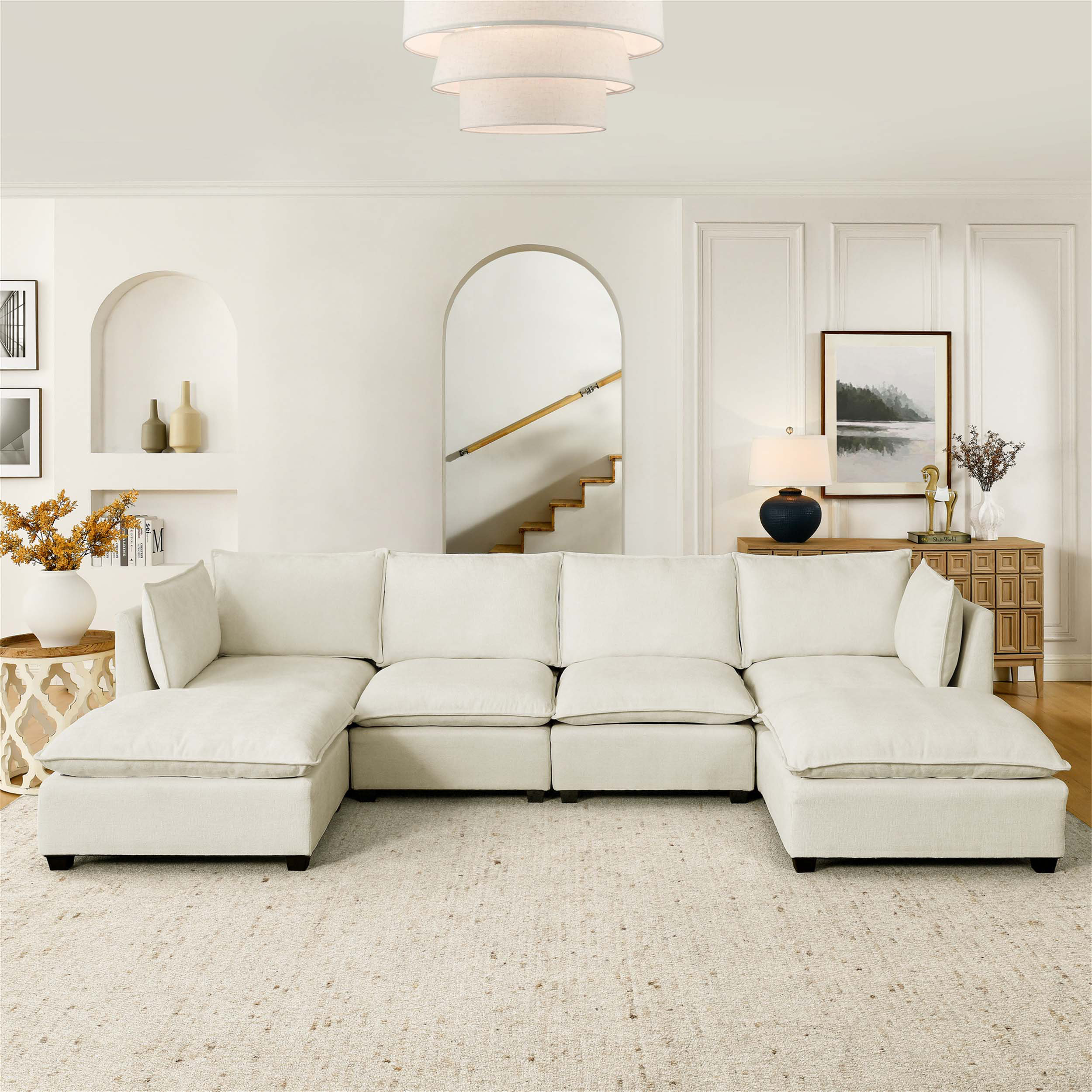 Wrought Studio Comfy Cloud Couch Sectional 4 Seat Sofa With 2 Ottoman ...