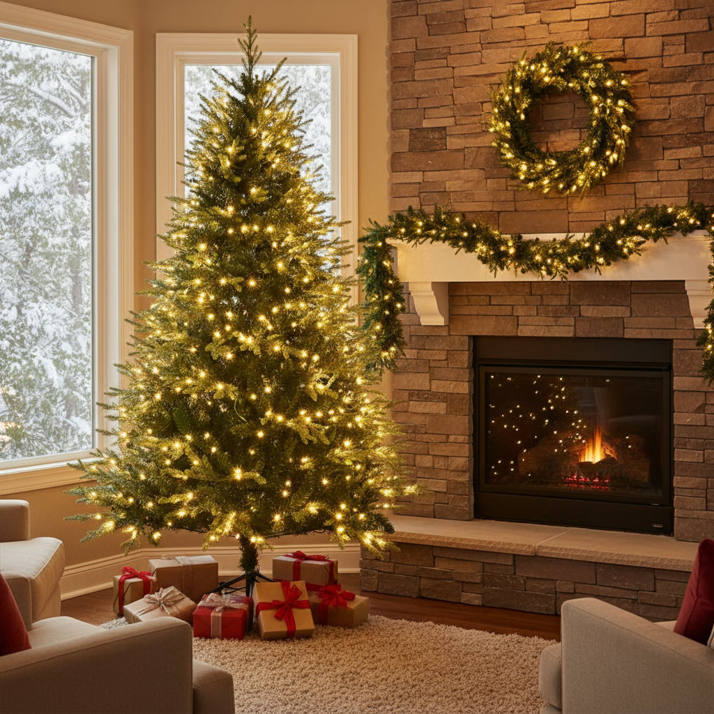 Hokku Designs Three Piece Pre Lit Extra Full Frosted Pine Christmas ...