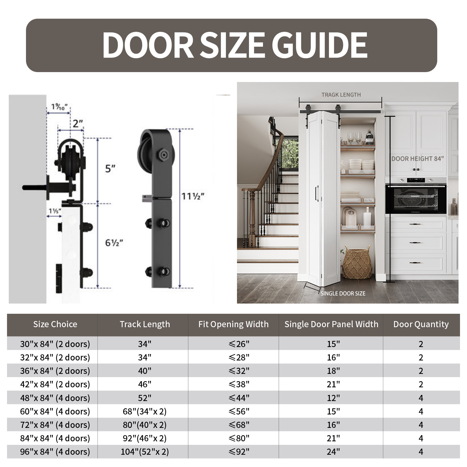 TOPDONED 1-Panel Bi-Fold Sliding Barn Door with Hardware Kit Set, Pre ...