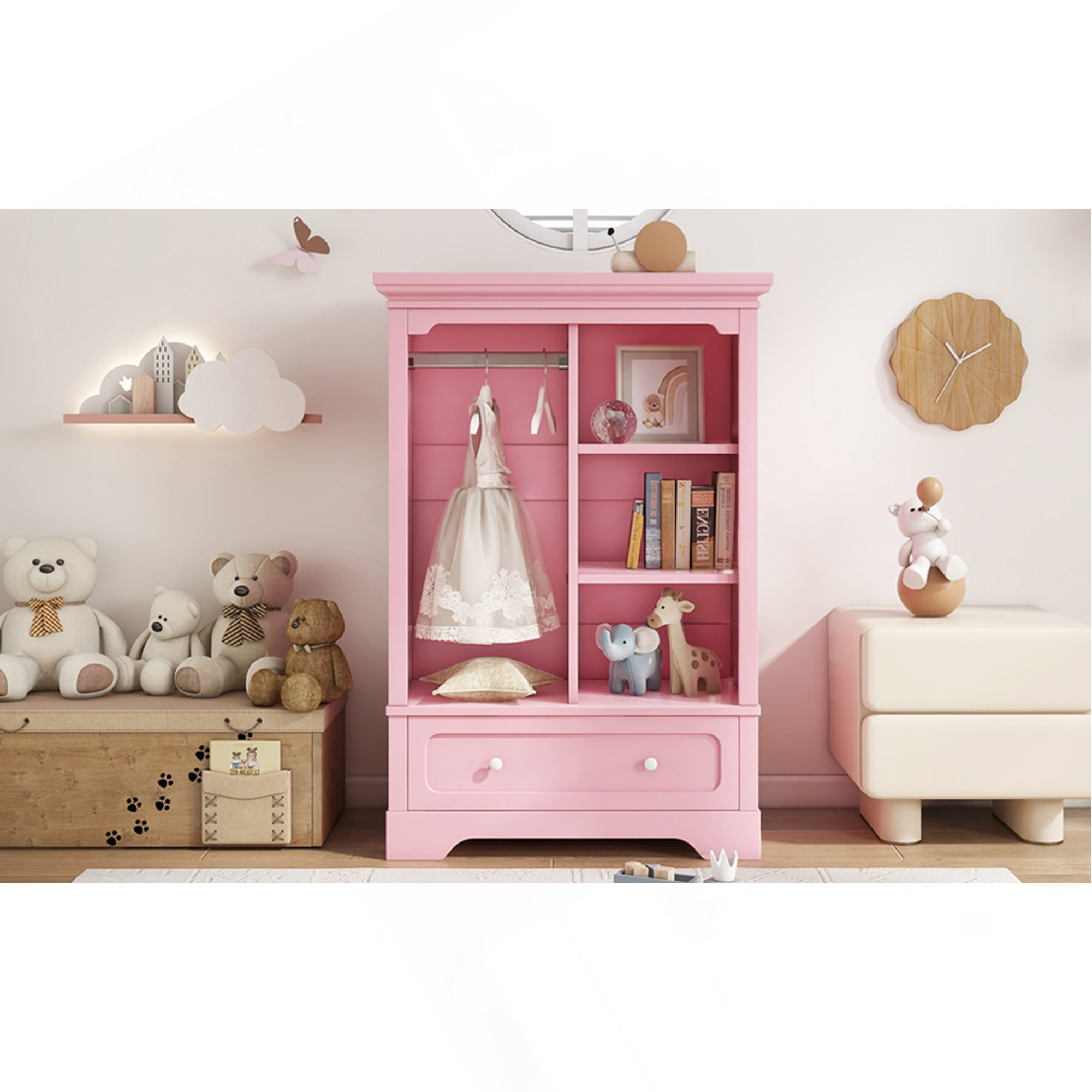 Winston Porter Open Wardrobe With A Hanging Rod And Open Shelves, One ...